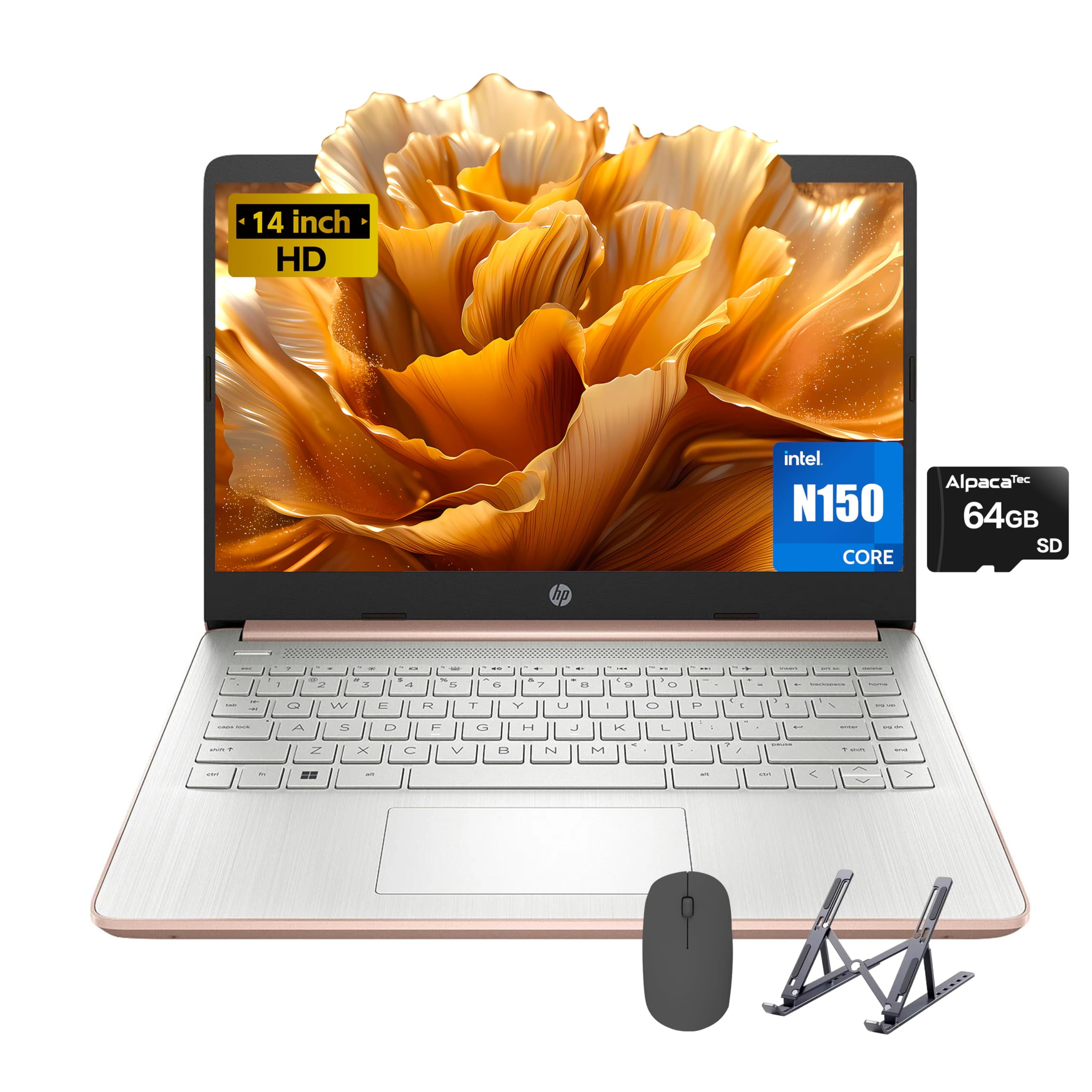 HP 14 Laptop, Intel Quad Core N150, 16GB RAM, 192GB Storage(128GB UFS+64GB SD Card), Thin and ...