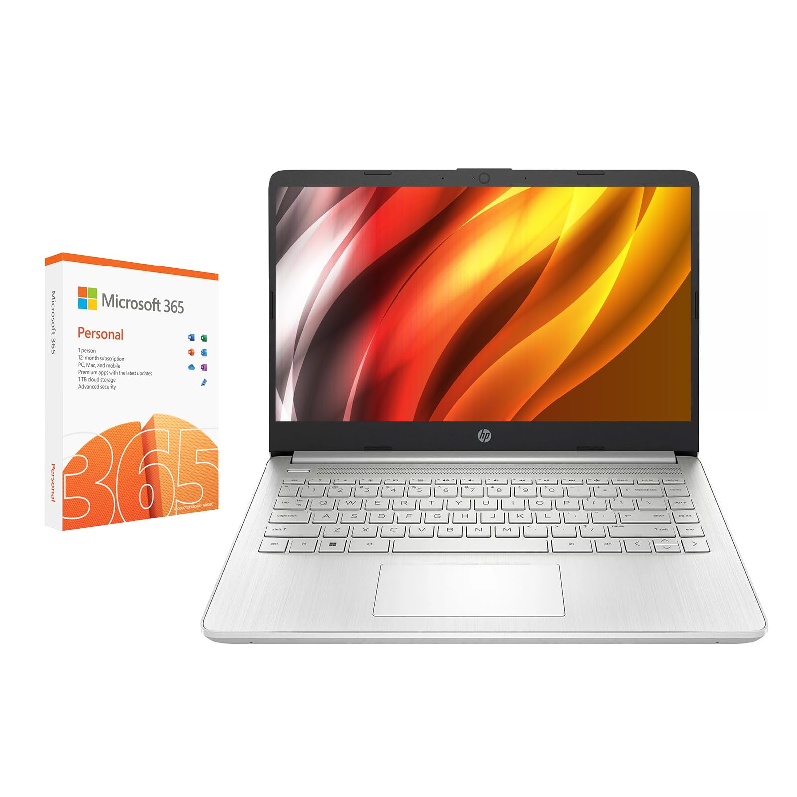 HP 14” Laptop Silver, Intel Celeron N4120, 4 GB RAM, 128 GB eMMC + 256 GB SD Card, Windows 11 S ...