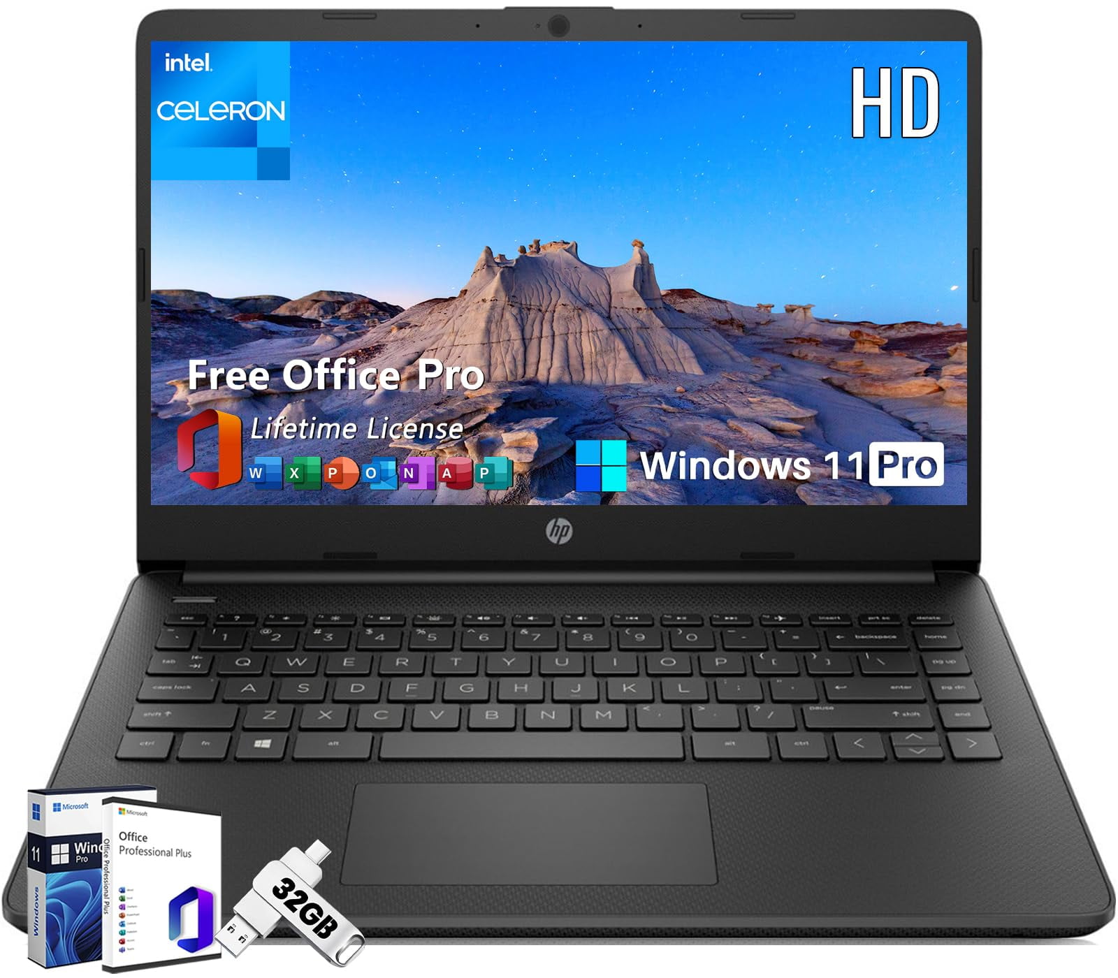 Laptop 16gb Ram HP 14" HD Laptop, Intel Processor N150, 4GB RAM, 128GB ...