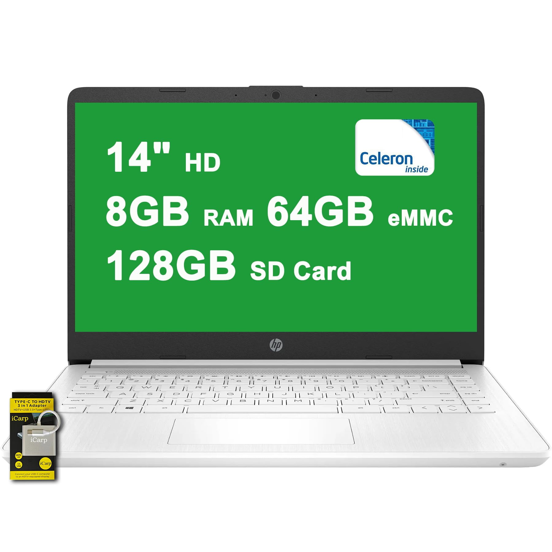 HP 14 Lightweight Student and Business Laptop 14" HD BrightView Intel Quad-core Celeron N4120 ...