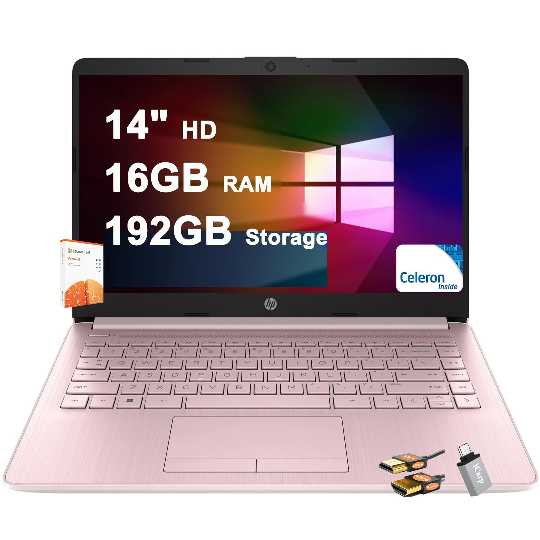 HP 14 Lightweight Student & Business Laptop 14" HD Intel 4-core Celeron N4120 16GB RAM 192GB ...