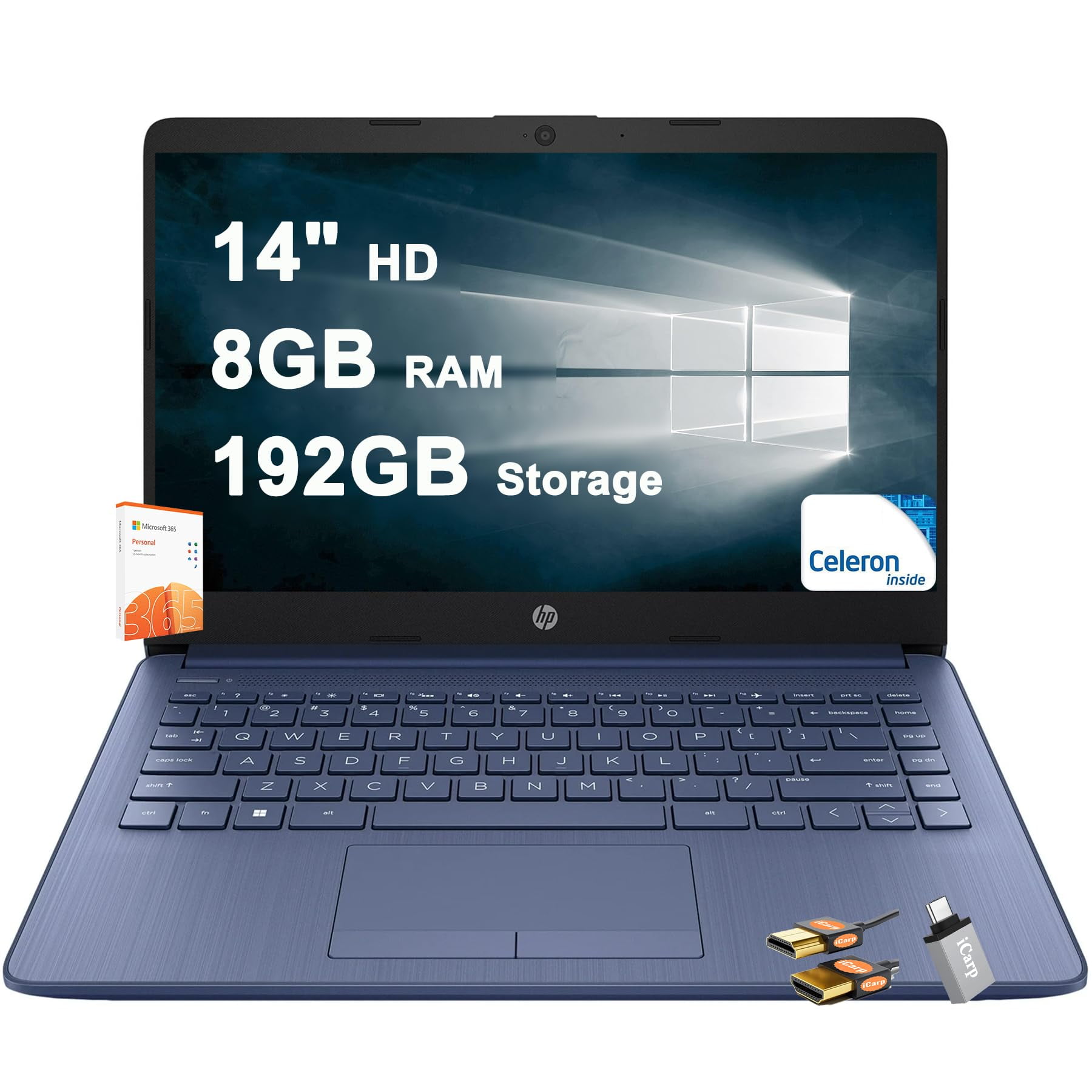 HP 14 Lightweight Student & Business Laptop 14" HD Intel 4-core Celeron ...