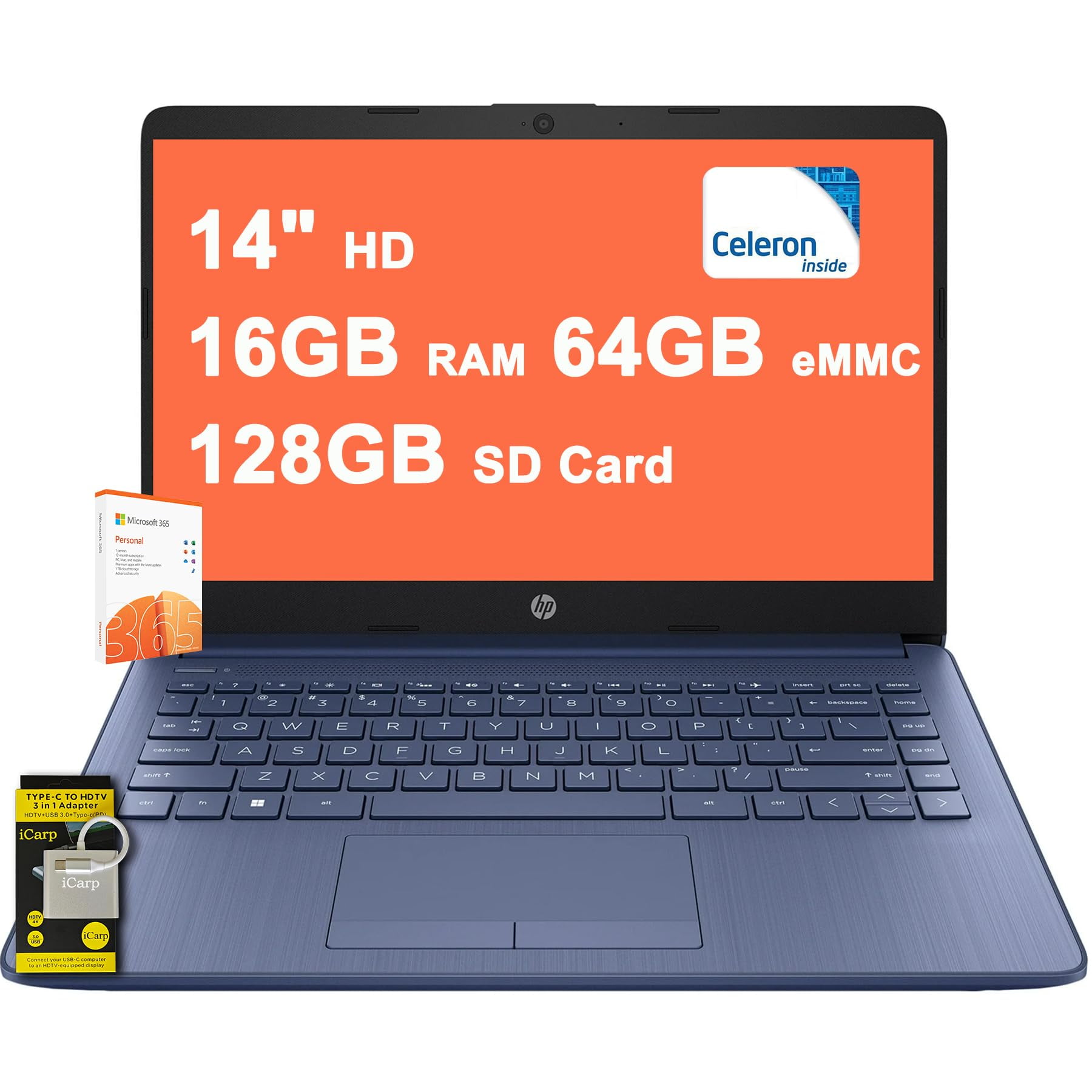 HP 14 Lightweight Student & Business Laptop 14" HD Intel Quad-core Celeron N4120 16GB RAM 192GB ...