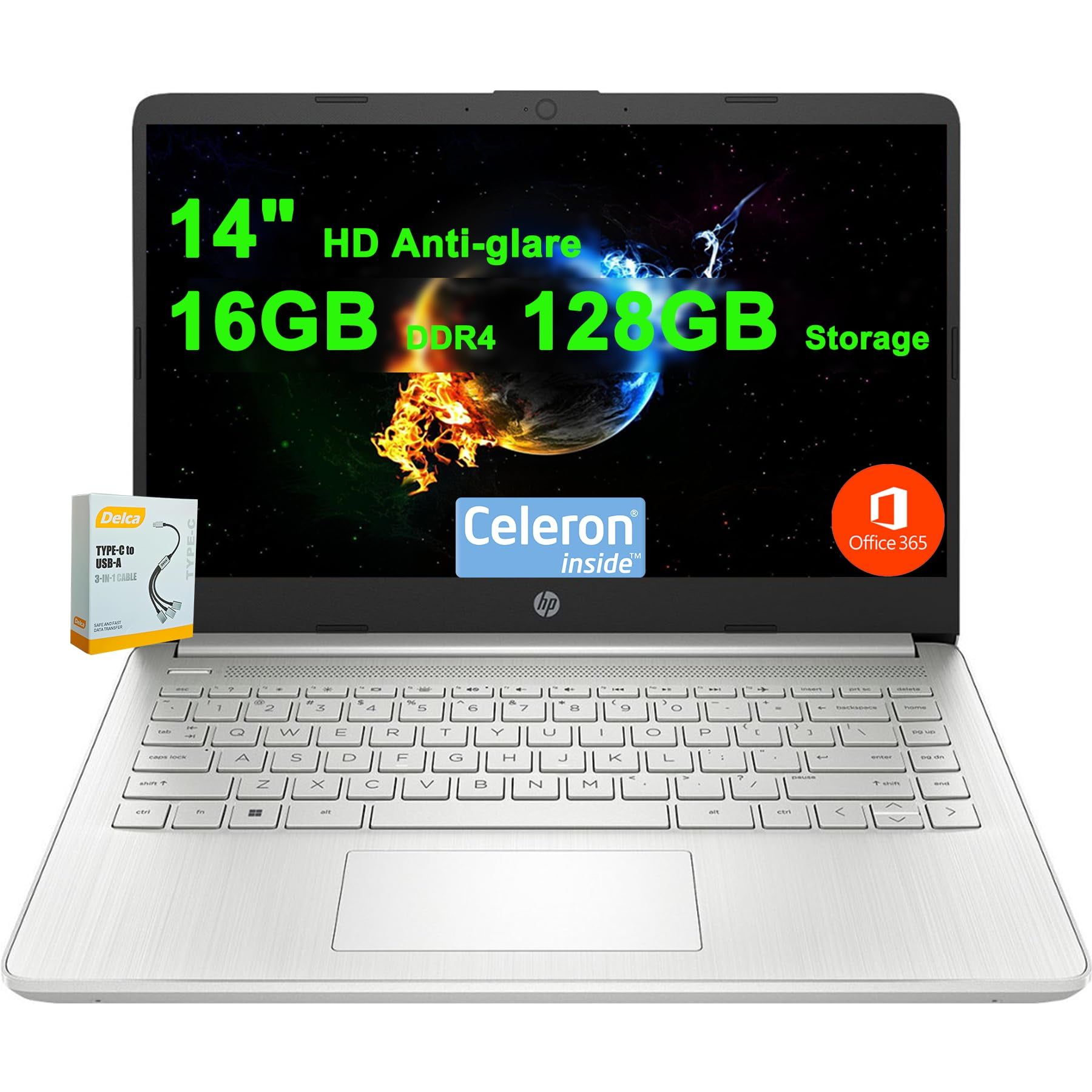 HP 14 Portable Business and Student Laptop | 14" HD Anti-Glare | Intel Celeron 4-core N4120 ...