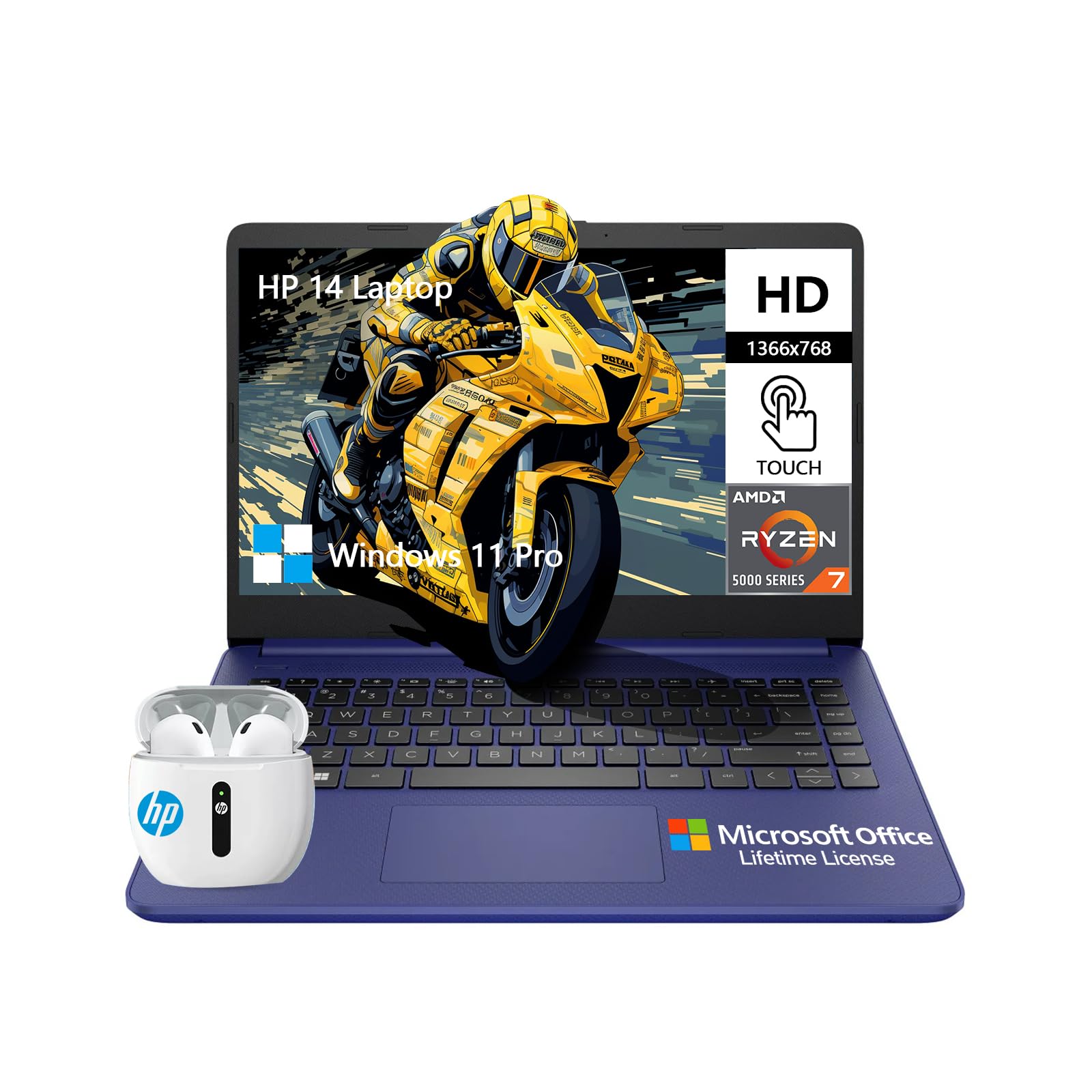 HP 14 inch Touchscreen Laptop Computer, AMD Ryzen 7 Laptop Touch Screen ...