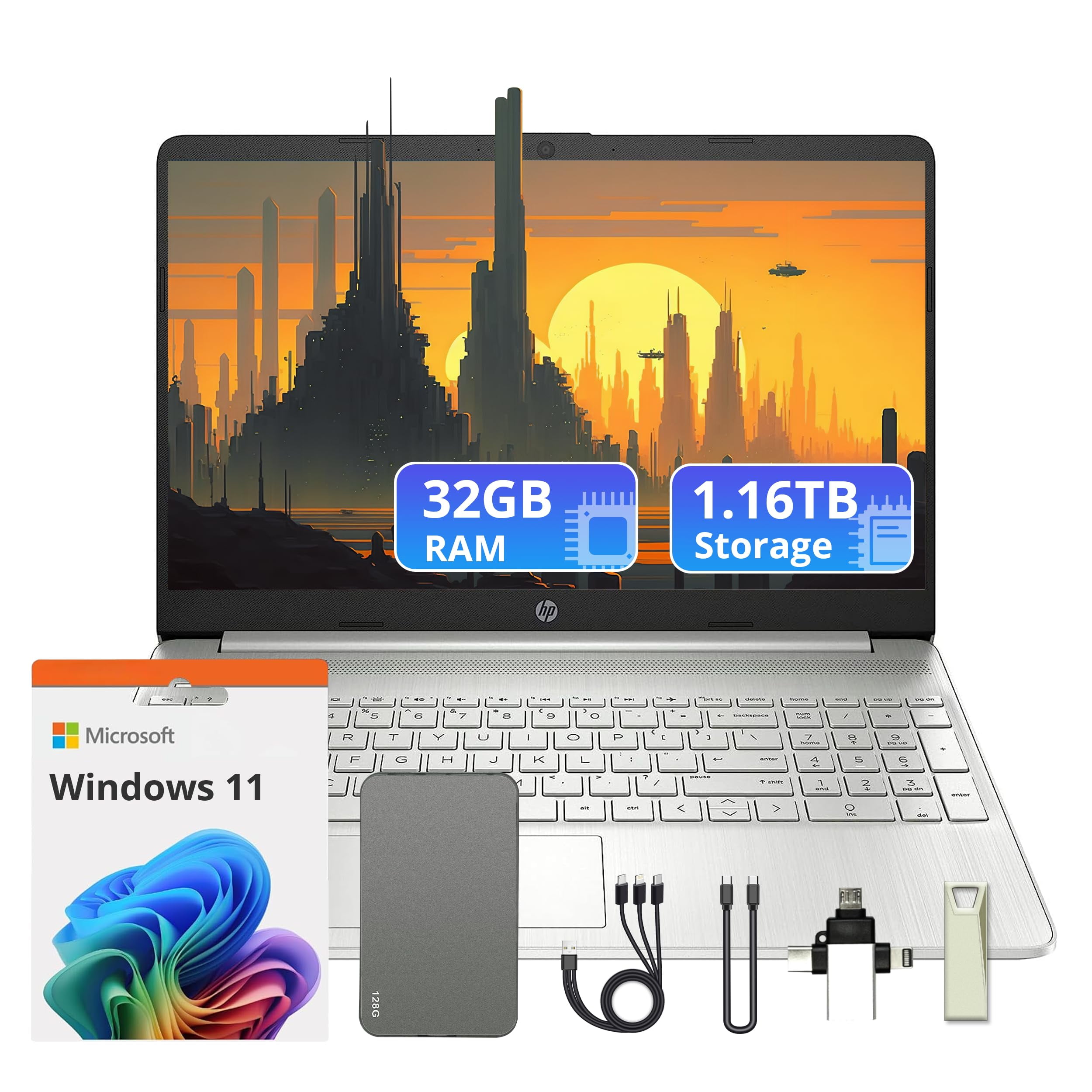 HP 15.6" FHD Home & Business Laptop, Intel i5-1135G7, 32GB RAM, 1.16TB ...