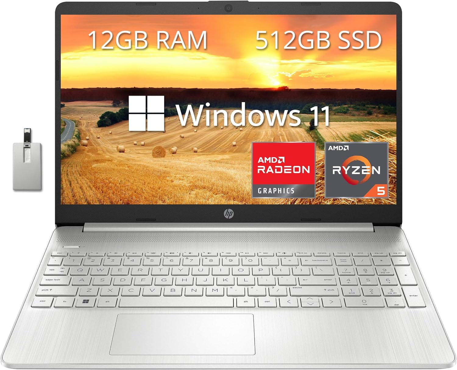 HP 15.6" FHD Laptop, AMD Ryzen 5-5500U Processor, 12GB RAM, 512GB PCIe ...