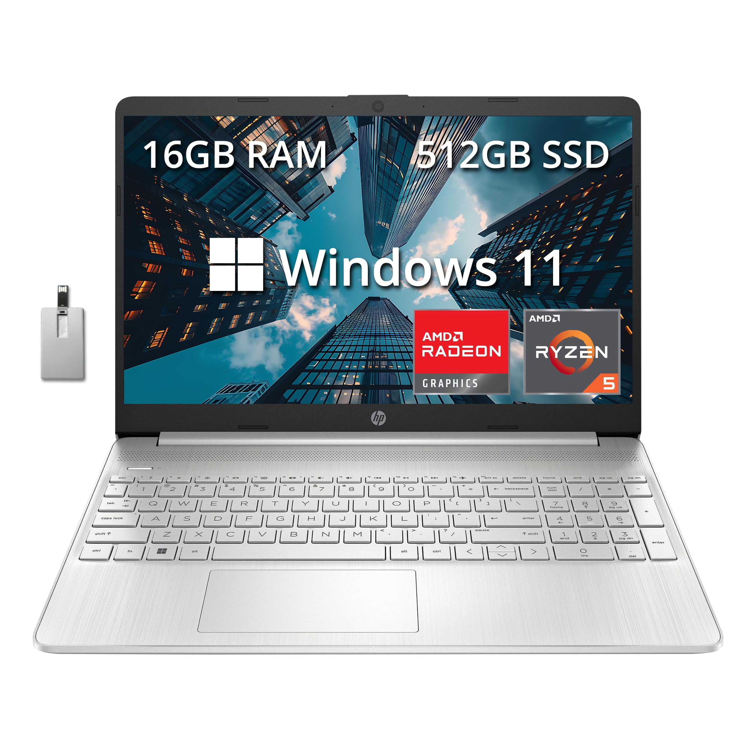HP 15.6" FHD Laptop, AMD Ryzen 5-5500U Processor, 16GB RAM, 512GB PCIe SSD, AMD Radeon Graphics ...