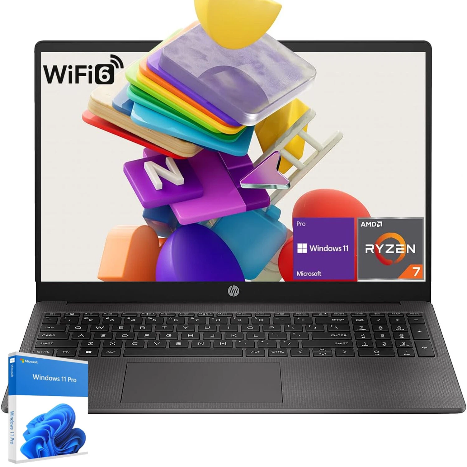 HP 15.6" Full HD Laptop, AMD Ryzen 7 7730U, 512GB SSD, Windows 11 Pro ...