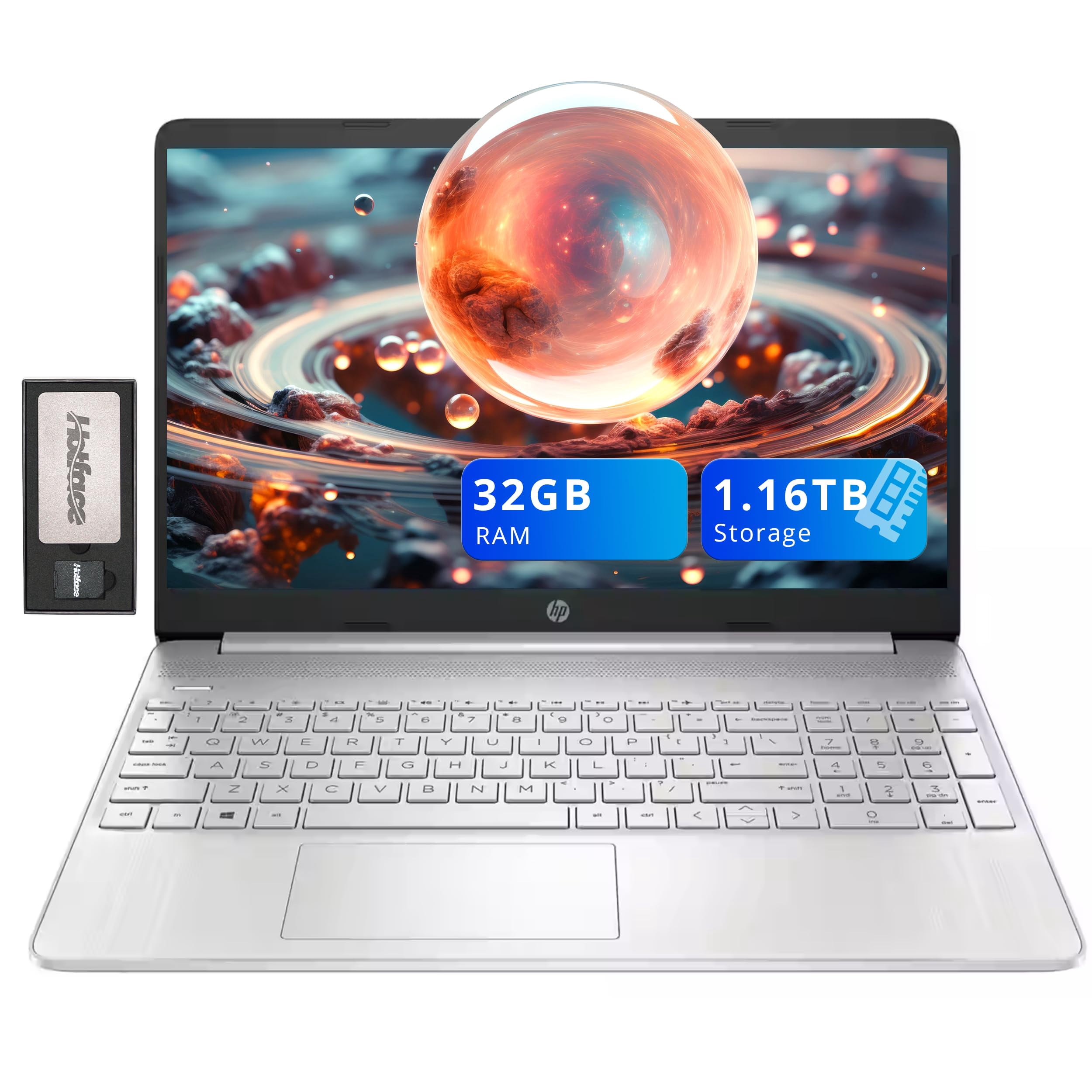 HP 15.6" HD Laptop, Intel i3-1125G4, 32GB RAM, 1.16TB Storage(1TB SSD+ ...