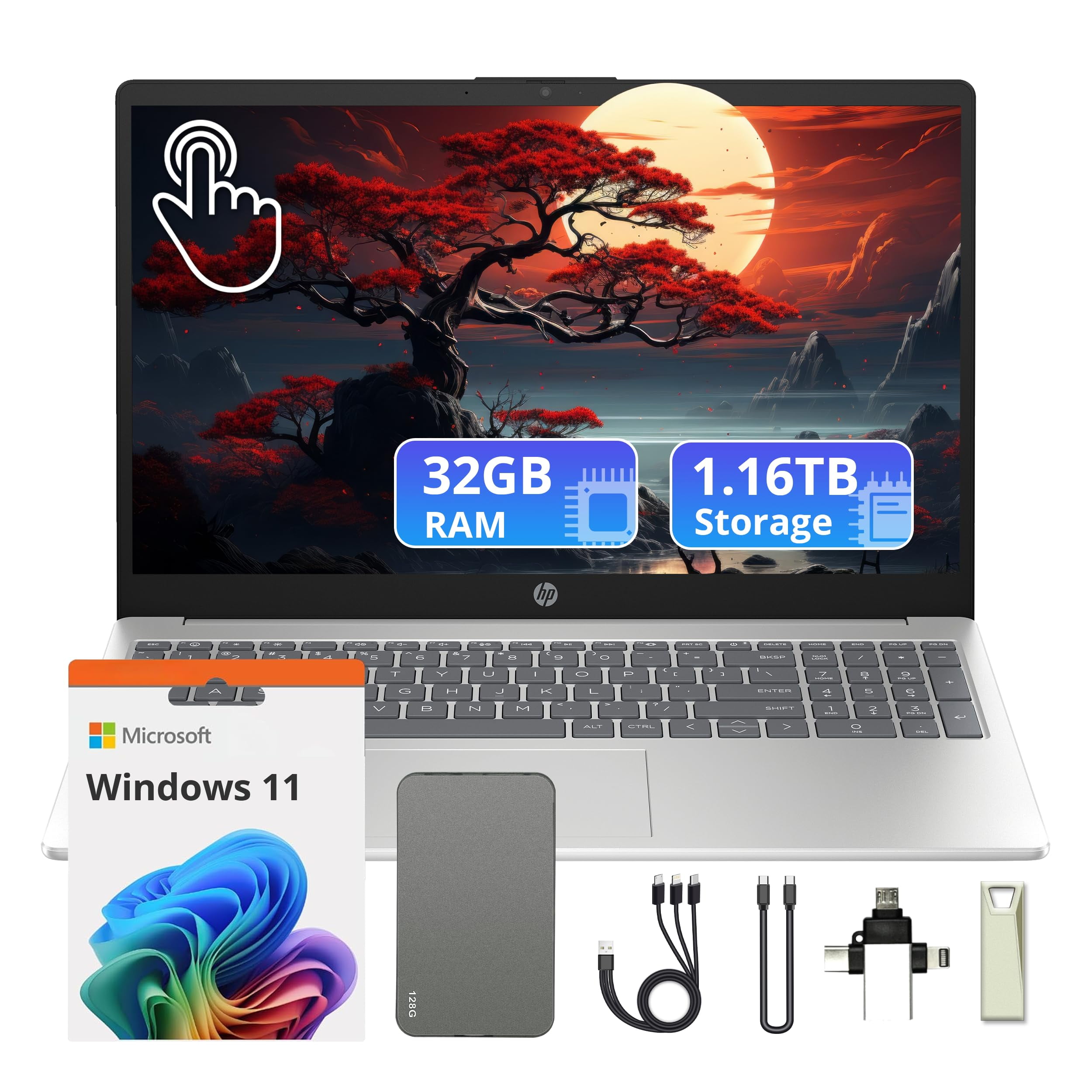HP 15.6" HD Micro-Edge Touchscreen Laptop, Intel i5-1235U, 32GB RAM, 1 ...