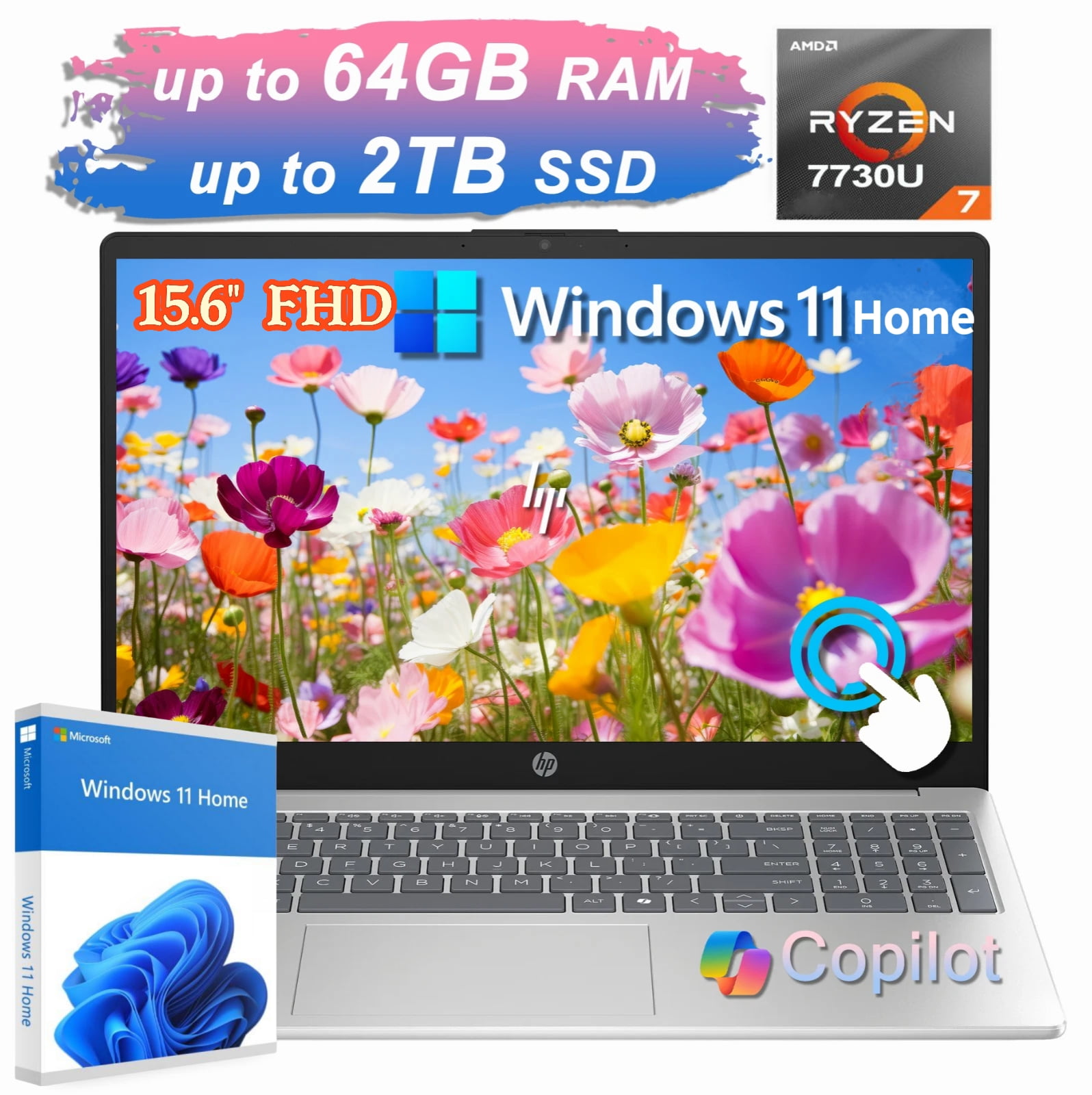 HP 15.6" Touchscreen Business Laptop, AMD Ryzen 7 7730U (8-Core, Beats ...