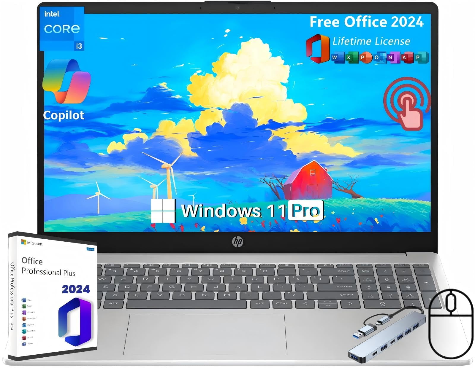 HP 15.6" Touchscreen Business Laptop Computer - with MS Office 2024 ...