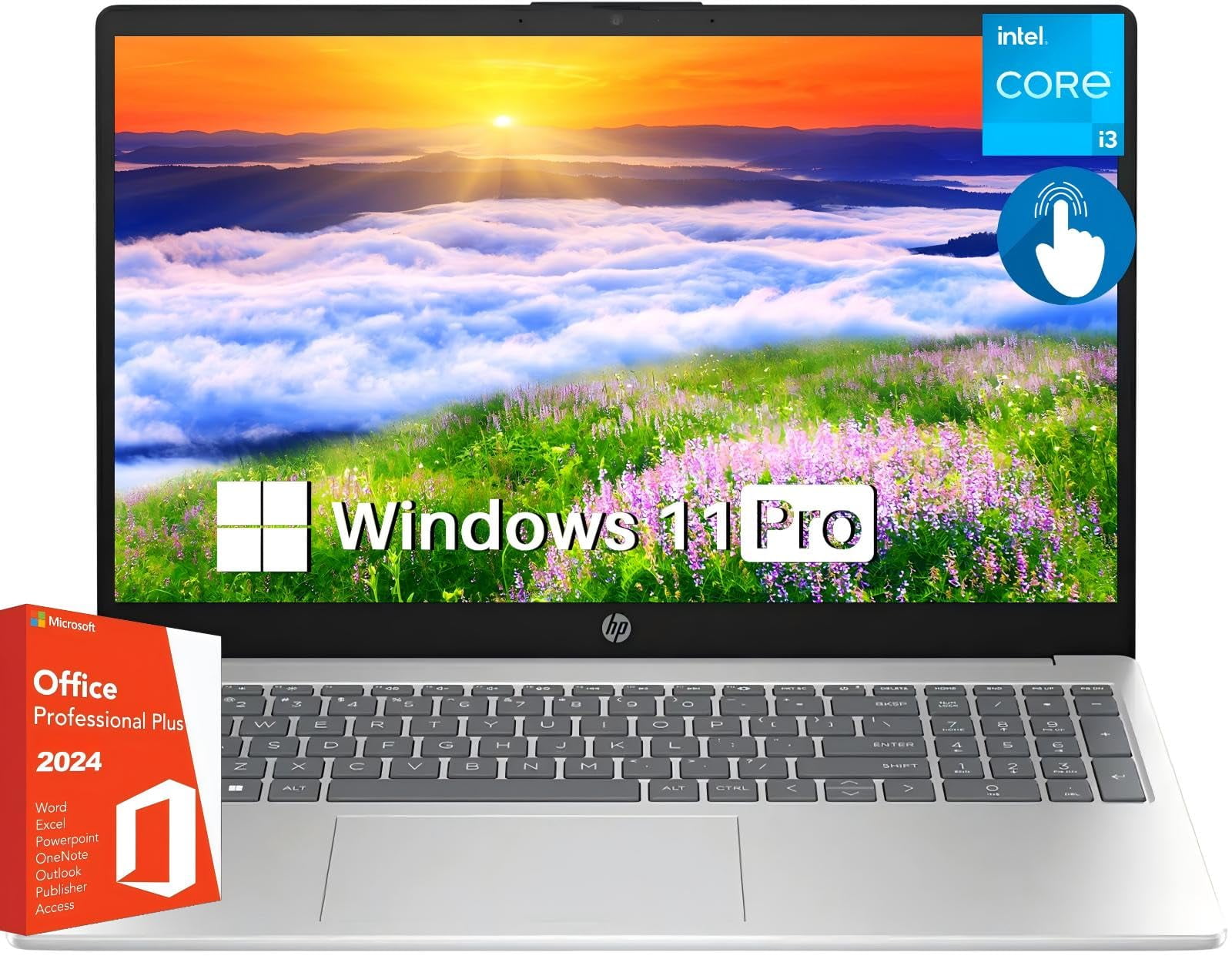 HP 15.6" Touchscreen Business & Student Laptop Computer, Lifetime Office 2024, HD Touch-Screen ...