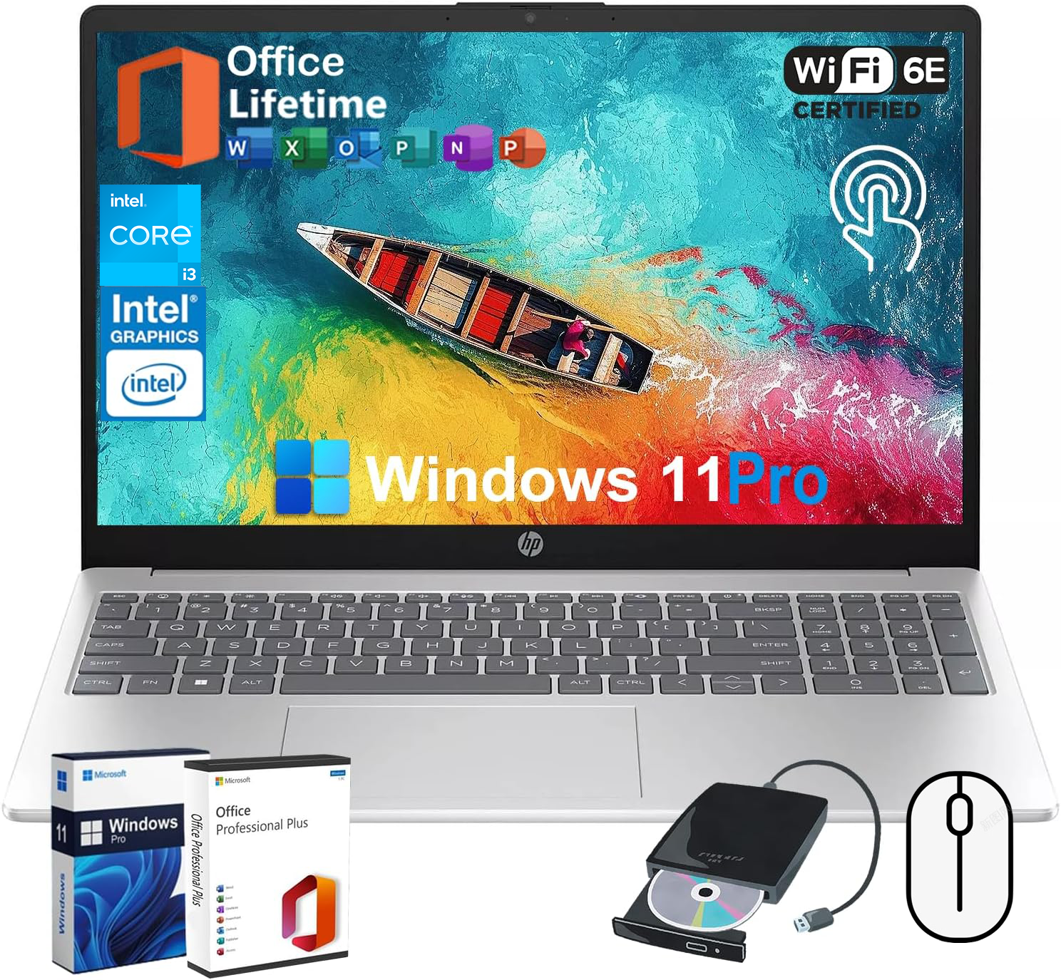 HP 15.6" Touchscreen Laptop Computer, Intel 6-core i3-1215U, Intel UHD ...