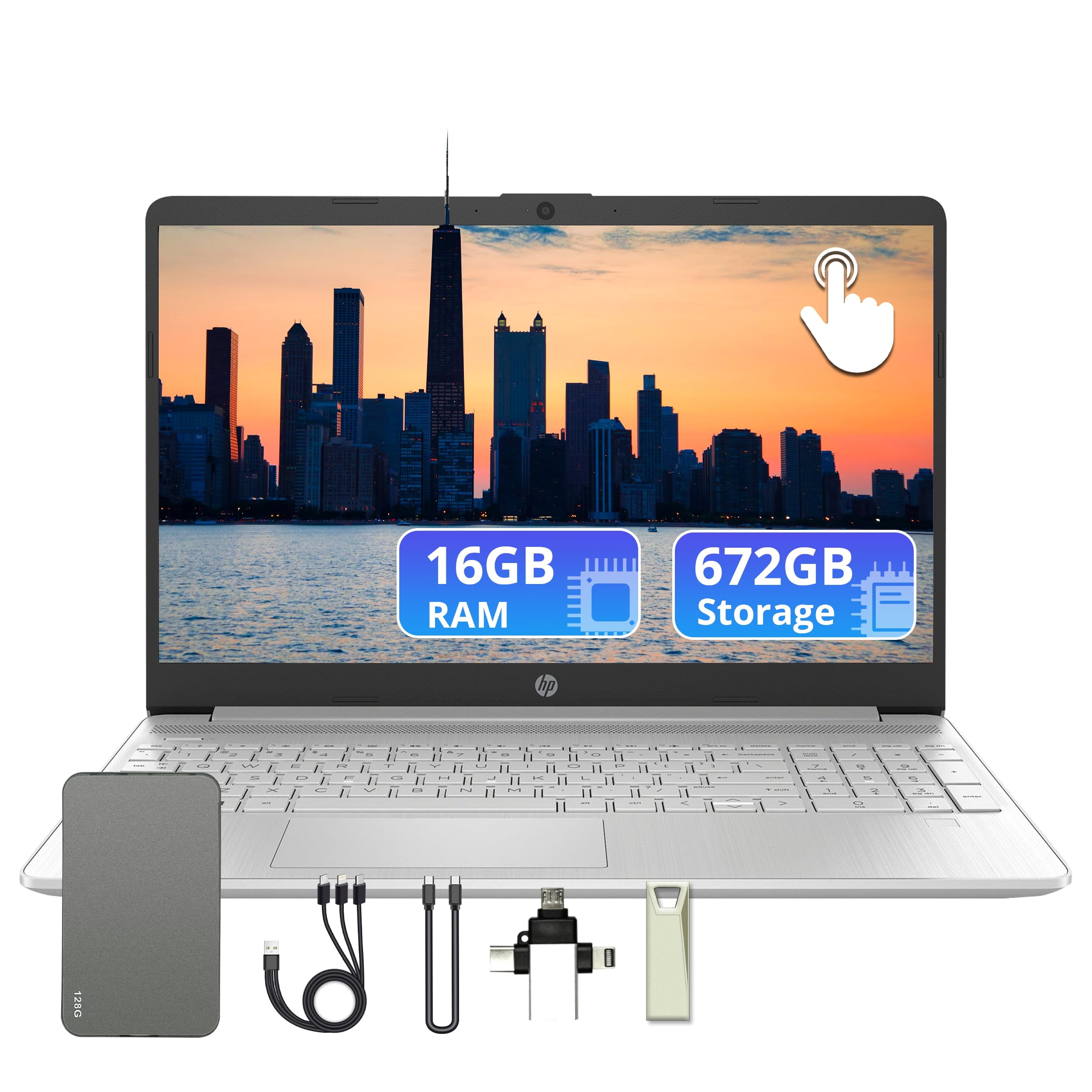 HP 15.6-inch Diagonal HD Touchscreen Laptop, Intel i3-1215U, 16GB RAM ...