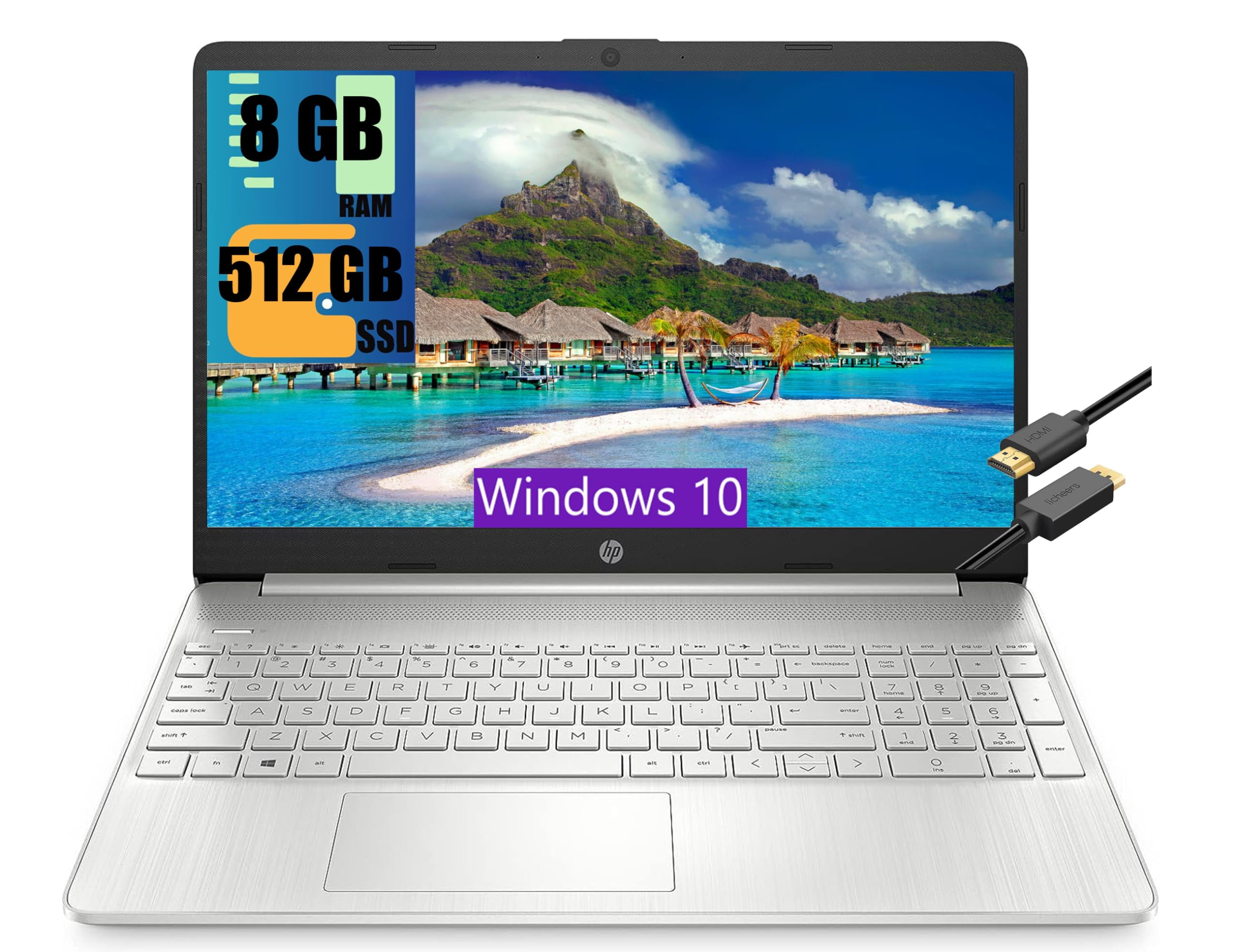 HP 15 Laptop, 15.6" HD Display, AMD Ryzen3 5300U 4 Cores Processor, AMD ...