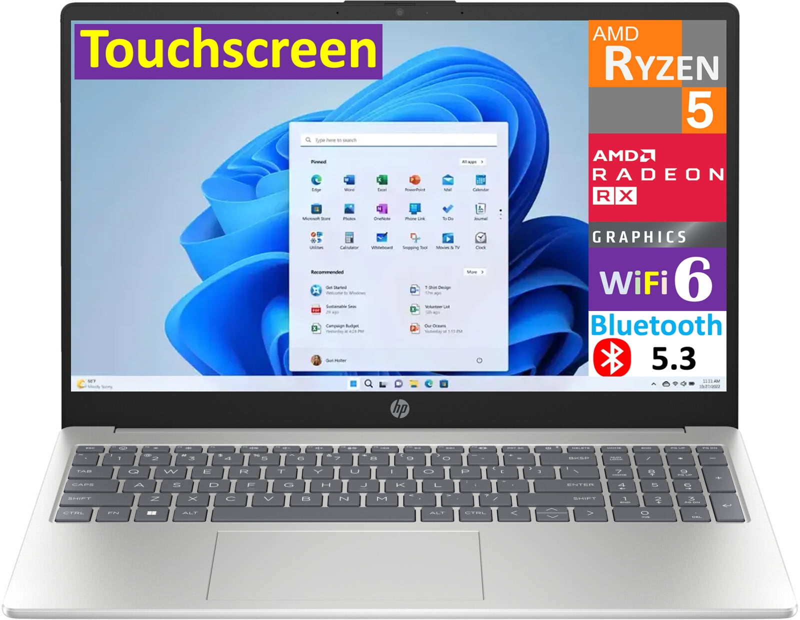 HP 15 School/Business Laptop 15.6in Touchscreen LCD HD Display (AMD ...