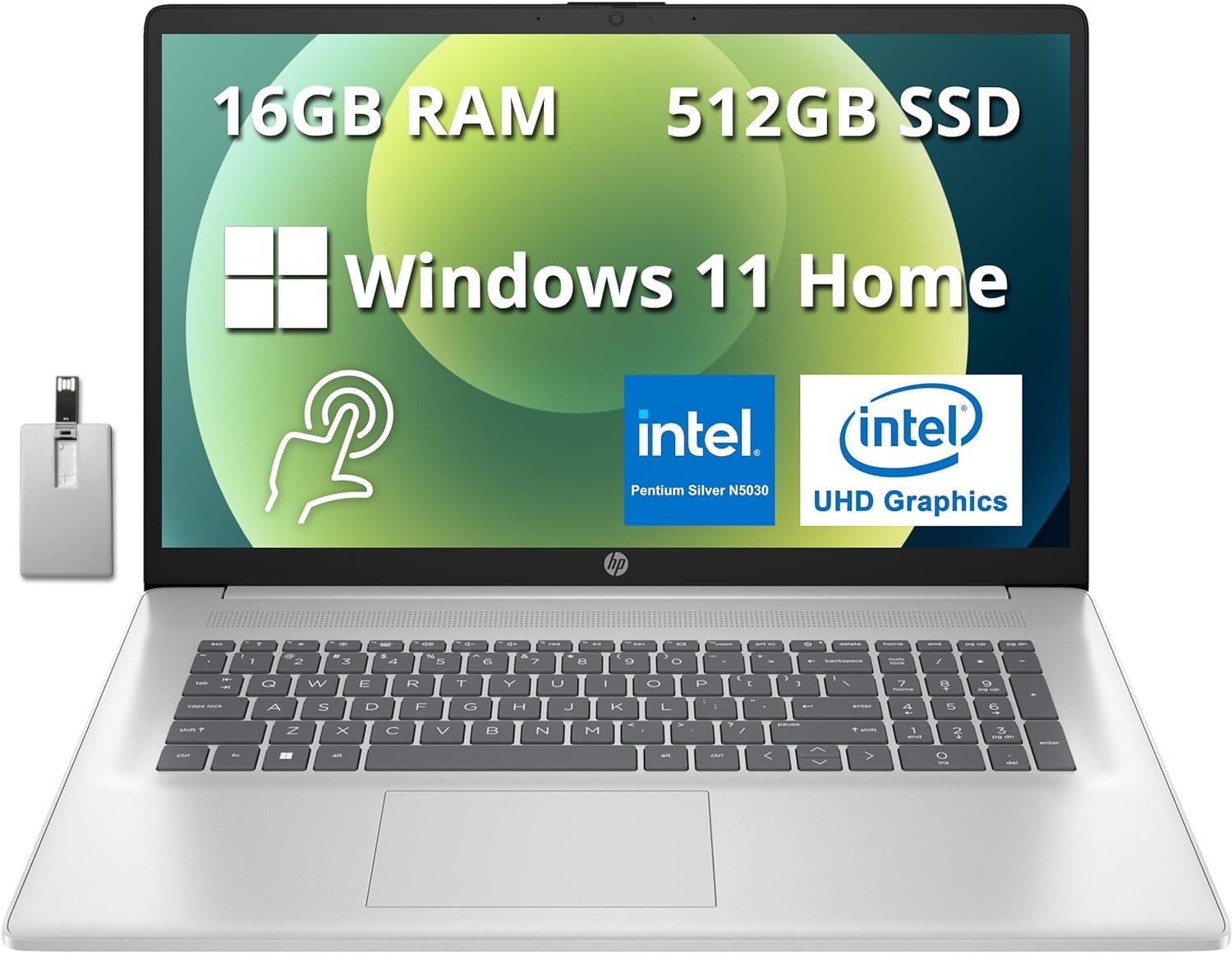 HP 17.3" HD+ Touchscreen Laptop, Intel Pentium Silver N5030, 16GB RAM, 512GB PCIe SSD, Intel UHD ...