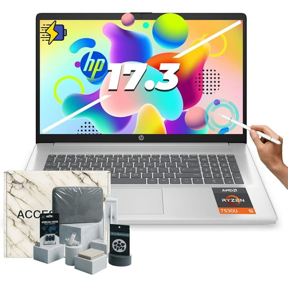 HP 17.3-inch Flagship Touchscreen Laptop - Win 11 Pro, AI-Powered Copilot, AMD R5-7530U, 17.3 ...