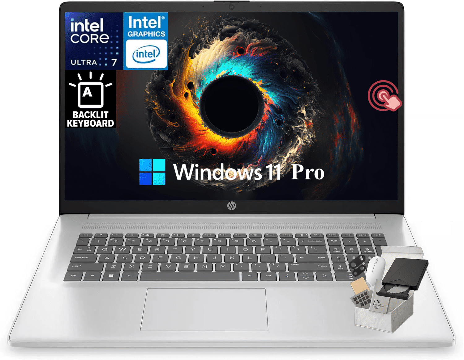 HP 17.3 inch Touchscreen Laptop, Intel 12-Core Ultra 7 255U (Beat Ultra 7 155H), 64 GB DDR5, 1 ...