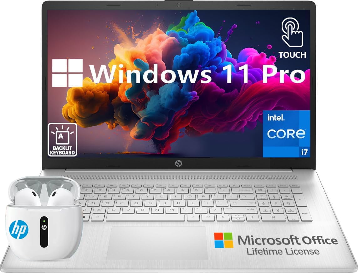 HP 17 Inch Laptop Touch Screen, 17.3 Touchscreen Laptop Computer, Intel Core i7, Lifetime ...