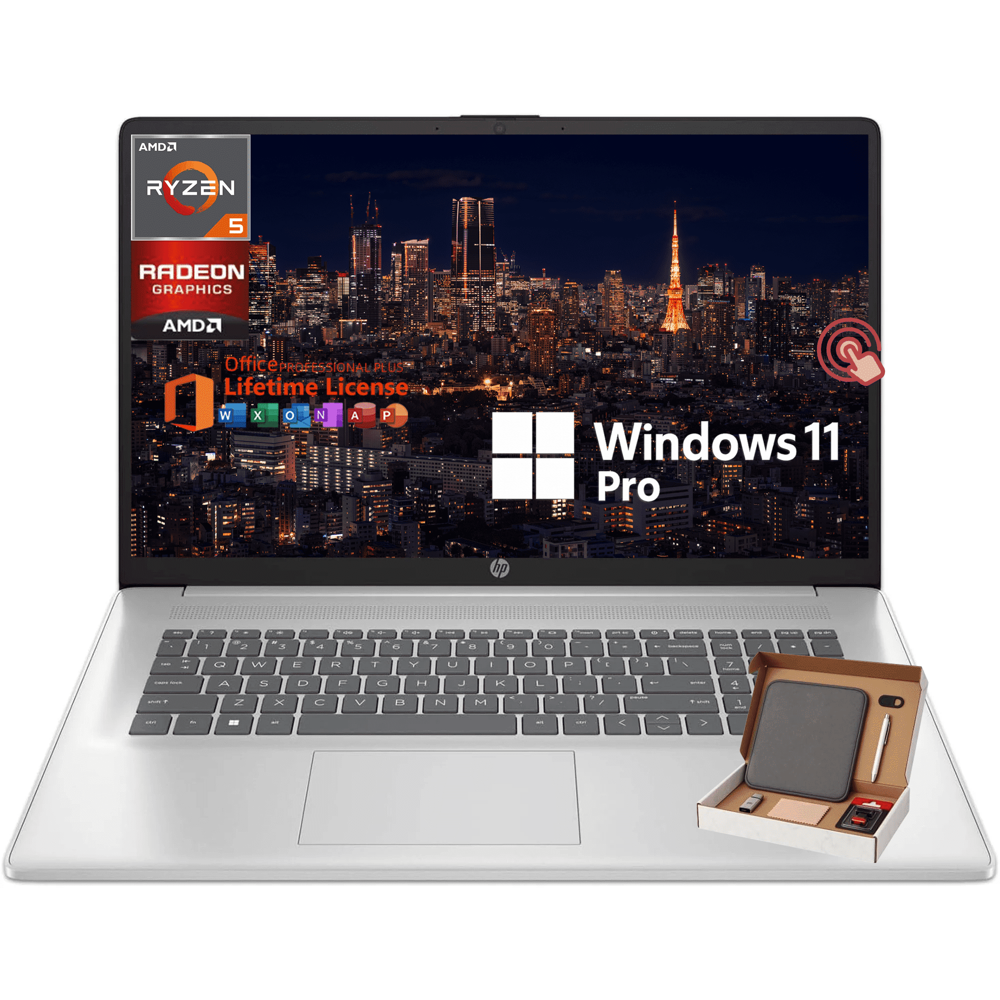 HP 17 Laptop, 17.3" HD+ Anti-Glare Touchscreen, AMD Ryzen 5 7530U, AMD ...