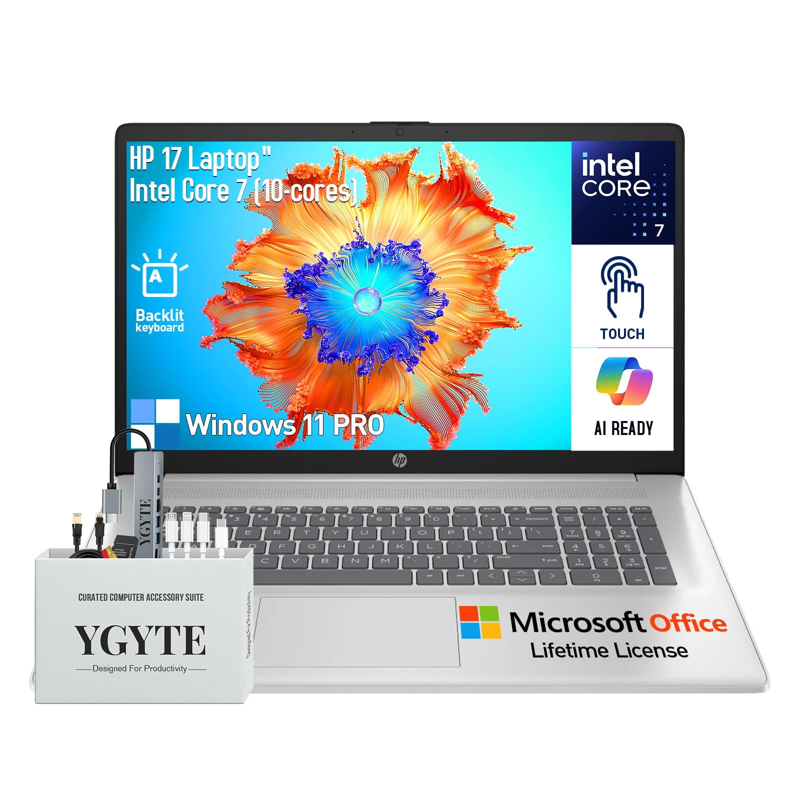 HP 17 Touchscreen Laptop Computer, 17.3" HD+ Touch Screen Business ...