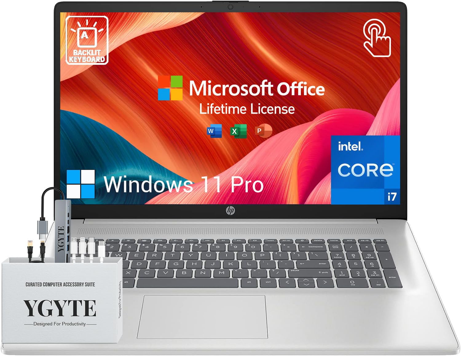 HP 17 Touchscreen Laptop Computer, 17.3 Inch HD+ Touch Screen Business ...