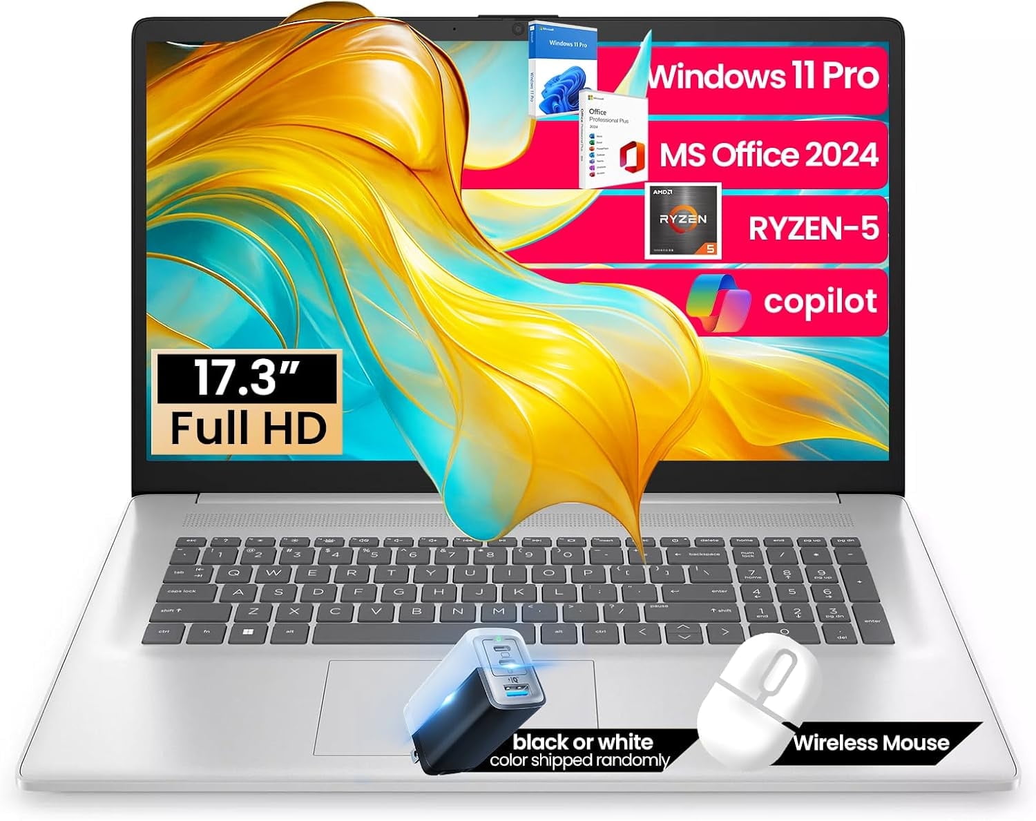 HP 17 inch Laptop with AI Copilot, 17.3" FHD Business and Students PC, AMD Ryzen 5 7430U, Ms ...
