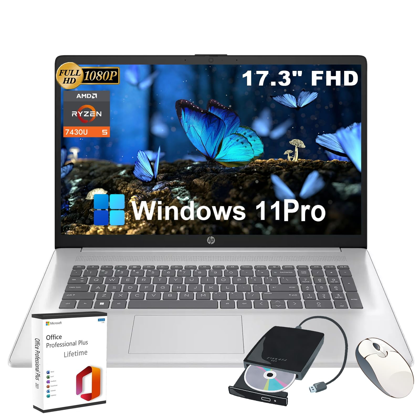 HP 17-inch Laptop Business Computer - AMD Ryzen 5 7430U, 17.3" IPS FHD ...