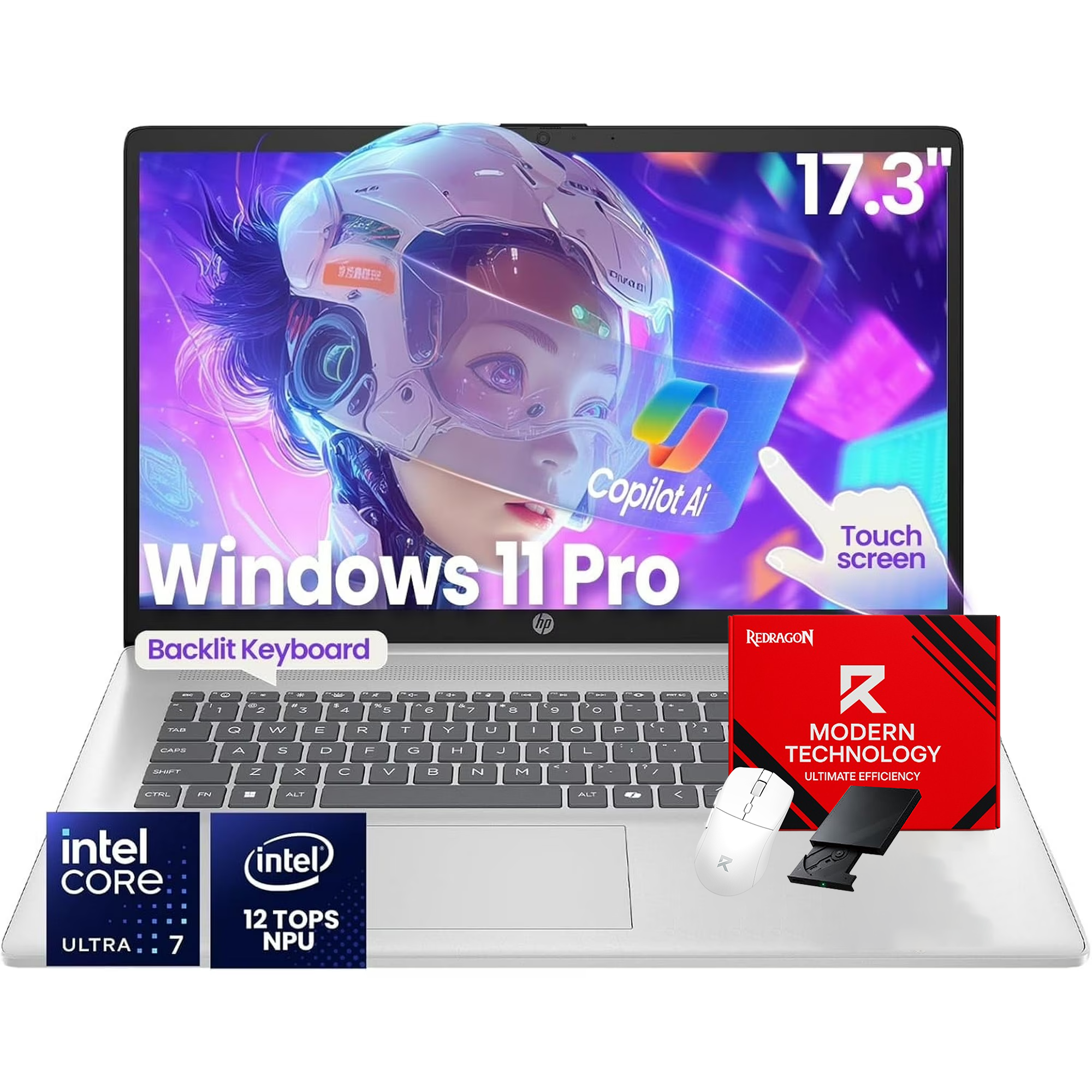 HP 17-inch Touchscreen AI Laptop, Intel Ultra 7 255U, 32GB RAM, 2TB SSD ...