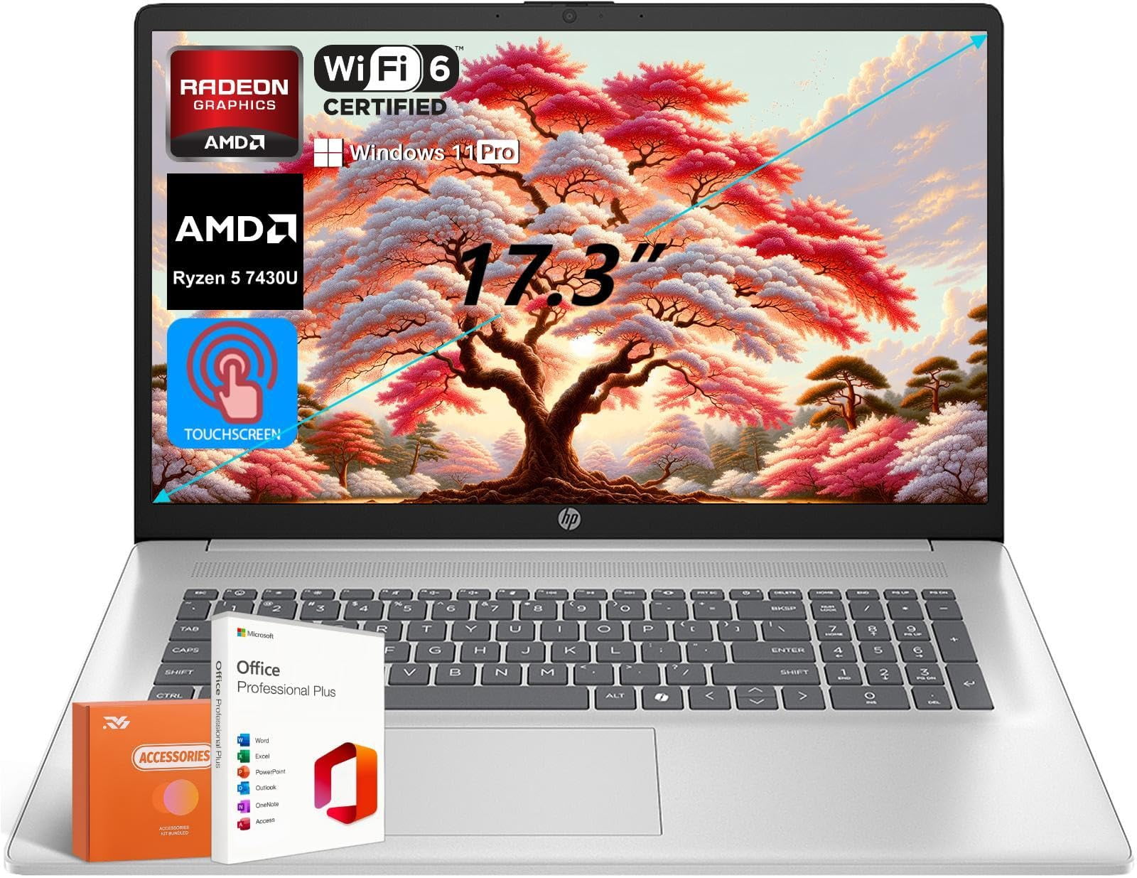 HP 17 inch Touchscreen Business Laptop, AMD Ryzen 5 7430U 6-Core, 64 GB RAM, 1 TB SSD, AMD ...