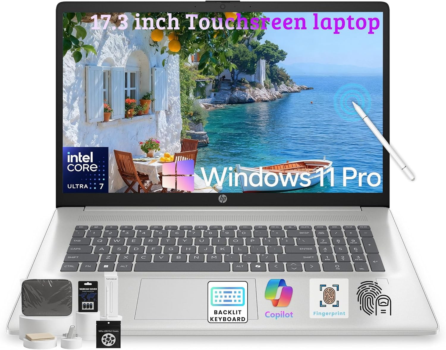 HP 17 inch Touchscreen Laptop Computer, Intel 12-Core Ultra 7 255U, 16GB DDR5, 512GB SSD ...