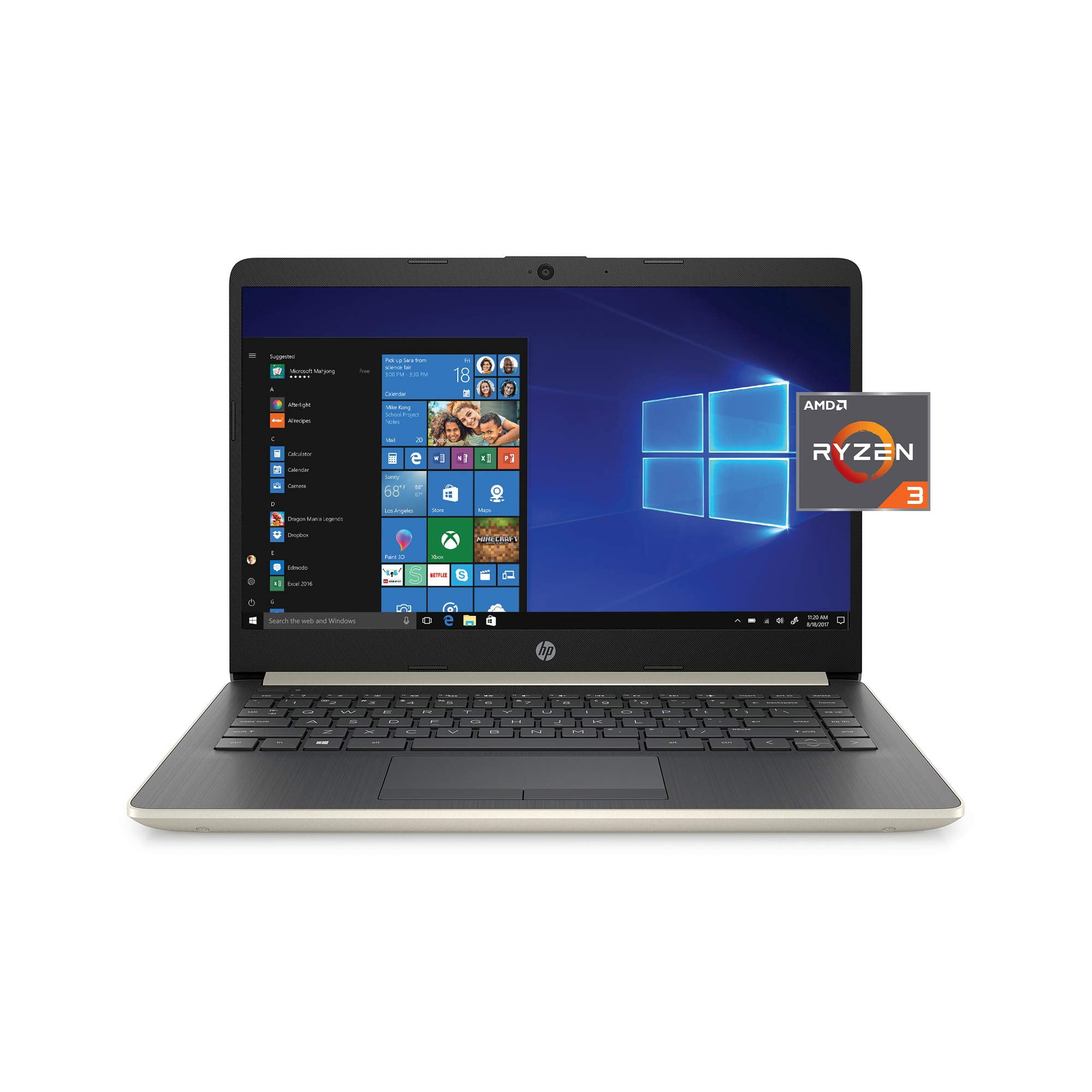 HP 2021 14" HD Display Slim and Light Laptop, AMD Ryzen 3 3200U, 4GB ...