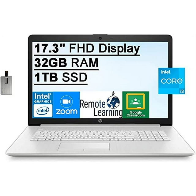 HP 2022 17.3" FHD Laptop Computer, 11th Gen Intel Core i3-1115G4 Processor, 32GB DDR4 RAM, 1TB ...