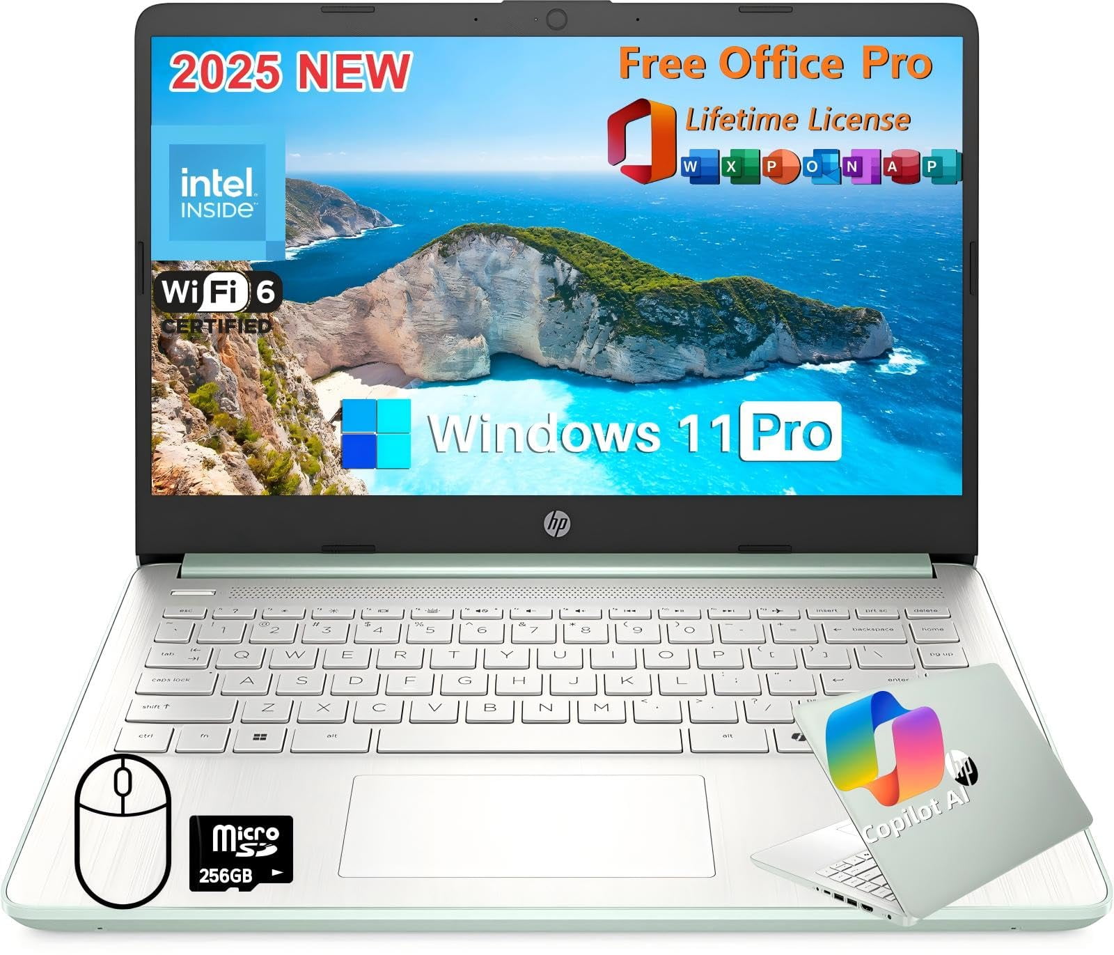 HP 2025 14 Inch Laptop Computer, Office Lifetime License, Intel Processor N150, 16 GB RAM, 384 ...