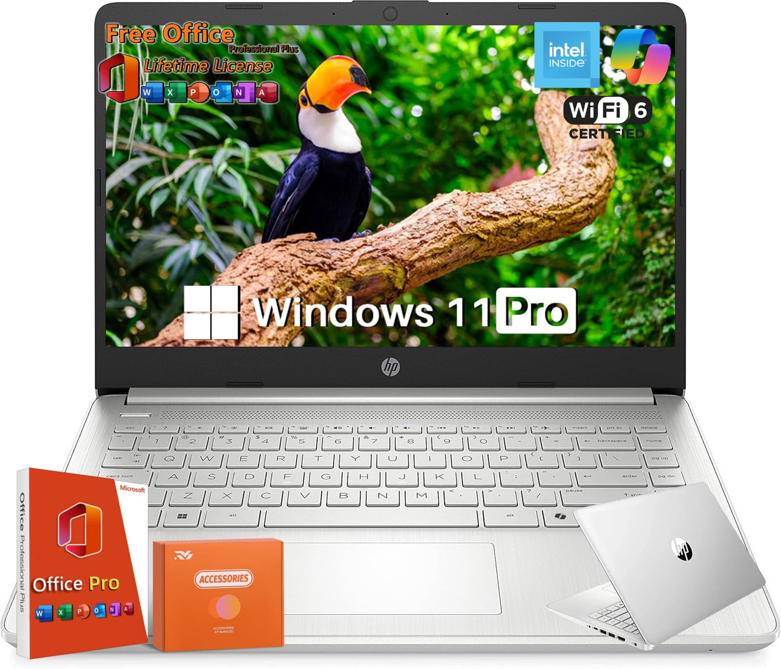 HP 2025 14 inch HD Laptop, Office Pro Lifetime License, Intel Processor ...