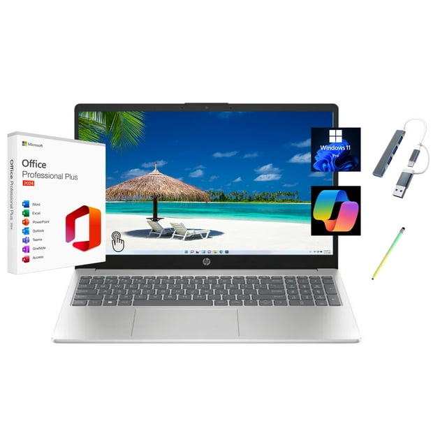 HP 2025 15.6" HD Touchscreen Laptop, Free Lifetime Microsoft Office ...