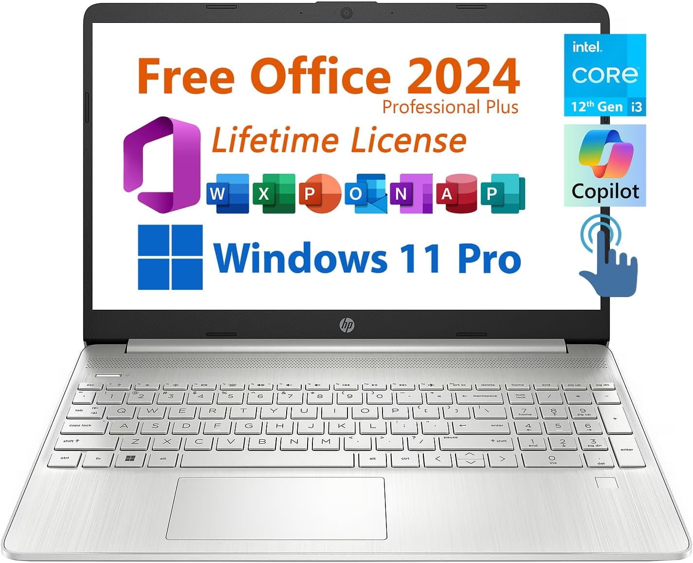 HP 2025 15.6" HD Touchscreen Laptop, Free Lifetime Microsoft Office ...