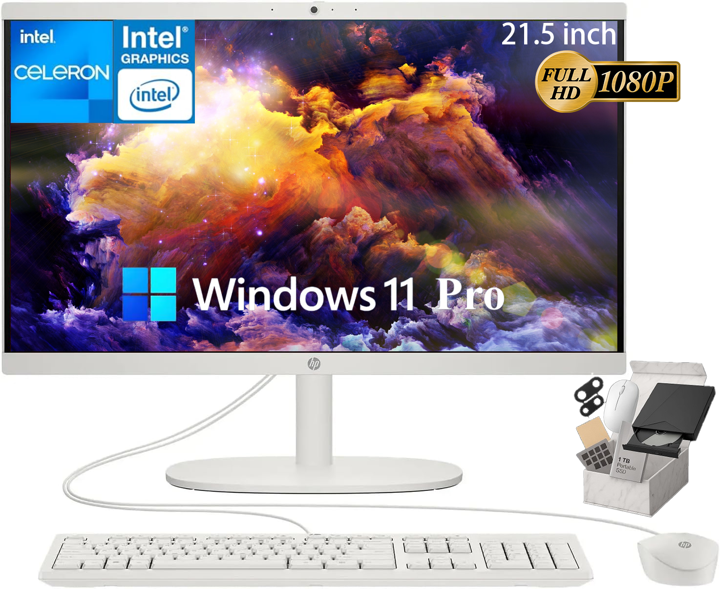 HP 2025 All-in-One Desktop Computer, 21.5" FHD Display, Intel Celeron ...