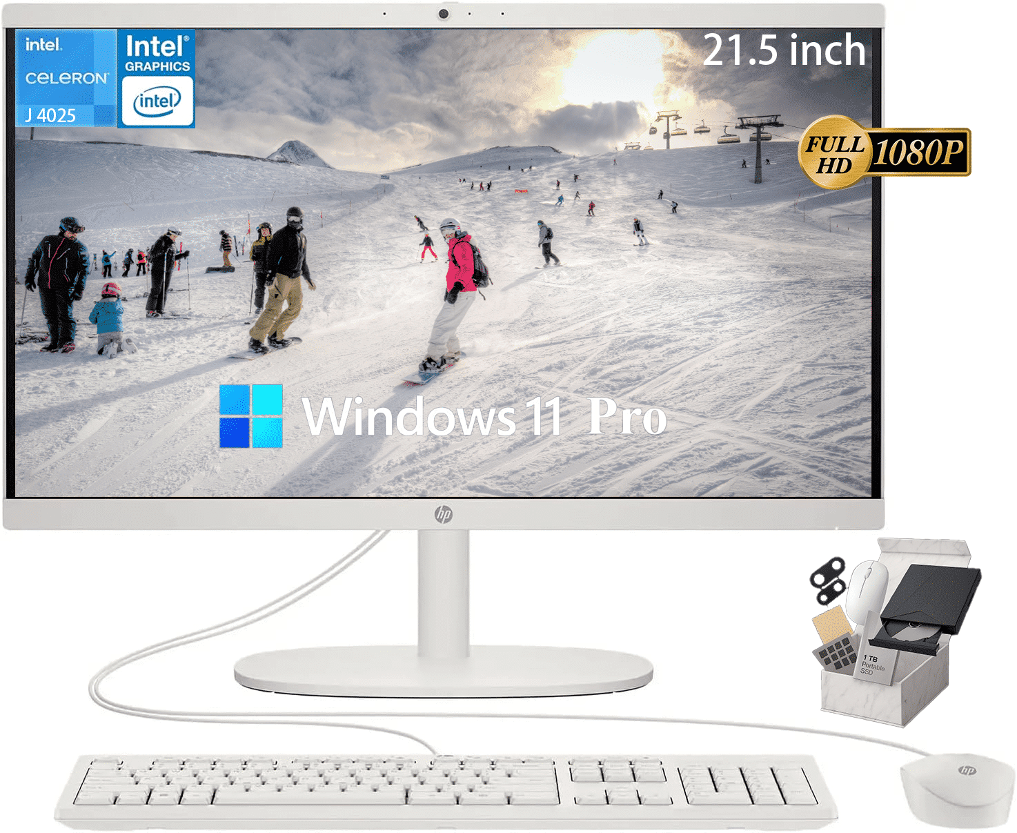 HP 2025 All-in-One Desktop Computer, Intel Celeron J4025 Processor, 21.5" FHD Display, 16 GB RAM ...