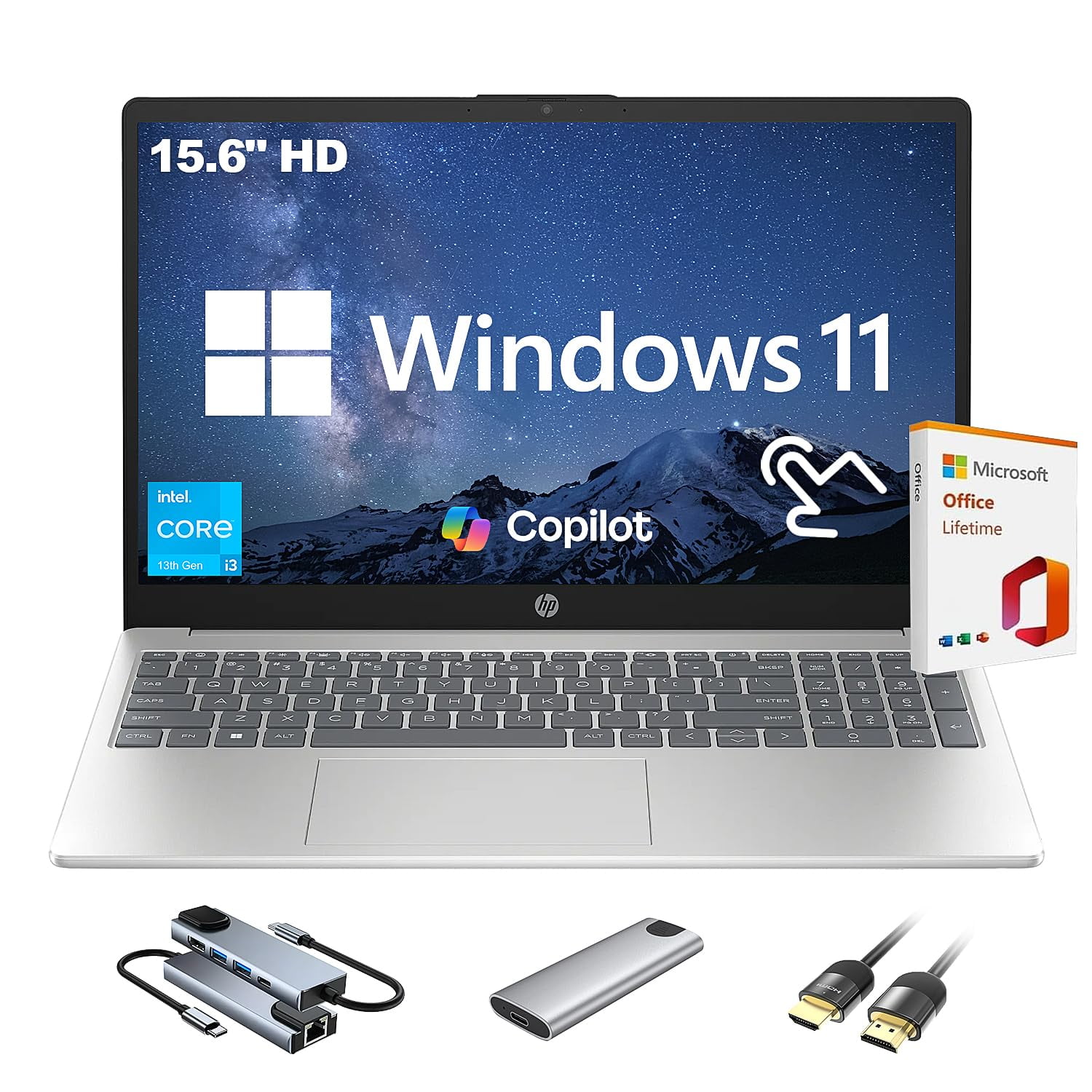 HP 2025 New 15.6" HD Touchscreen Laptop, Intel i3-1315U, 64GB RAM, 2TB SSD + 256GB Portable SSD ...