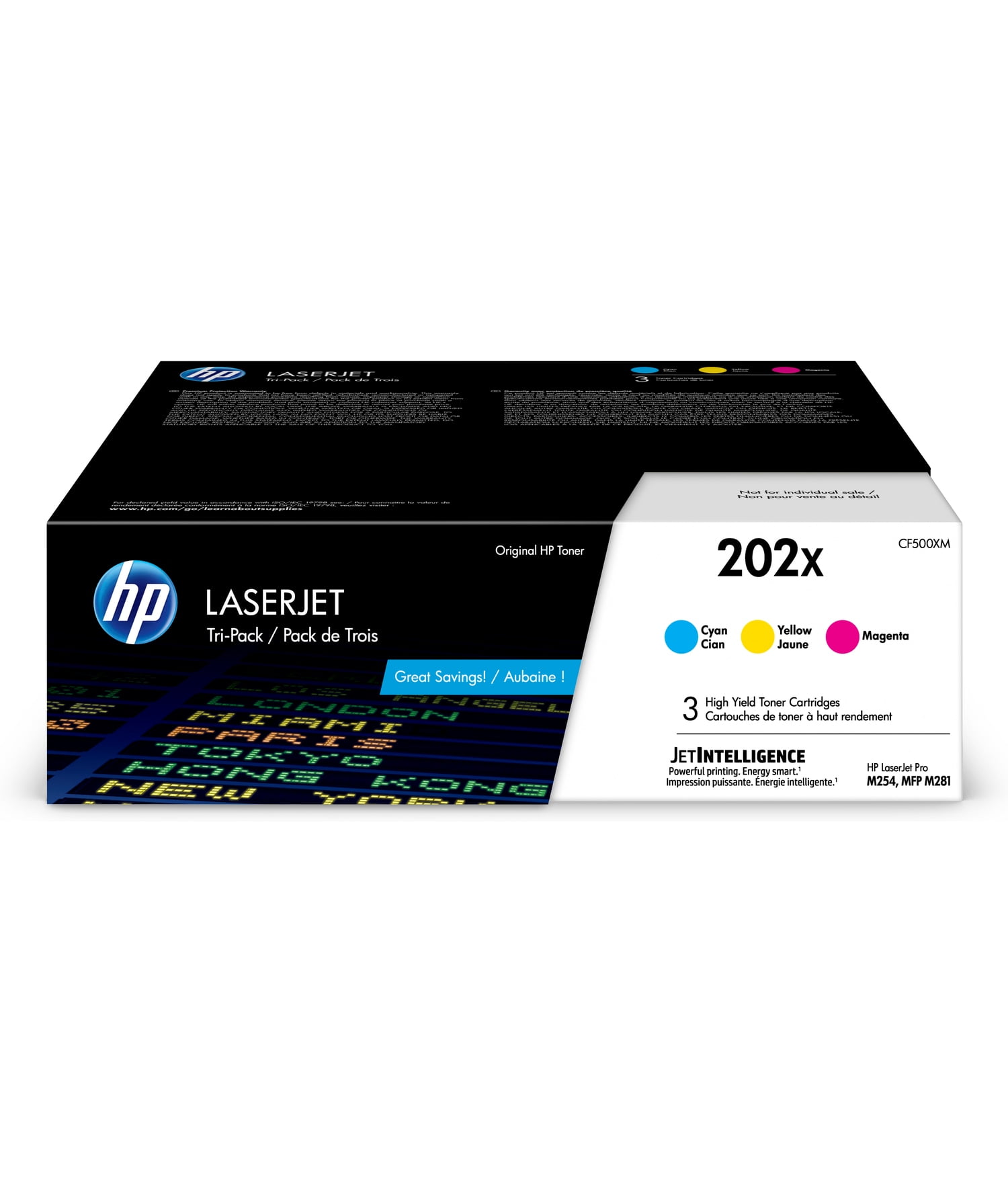 HP 202X High Yield Toner Cartridge, 3 Pack, Cyan, Magenta & Yellow ...