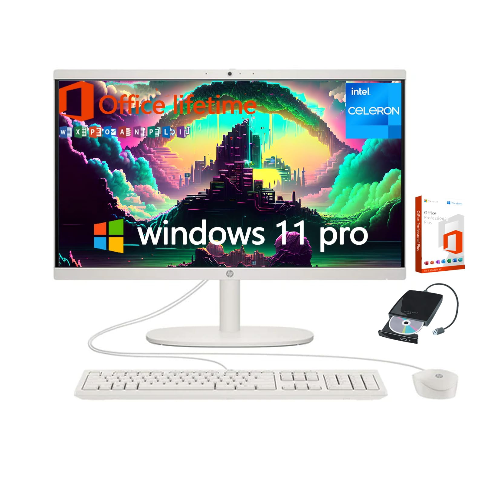 HP 21.5" FHD All-in-One Desktop Computer - w/Office Lifetime & Win 11 ...