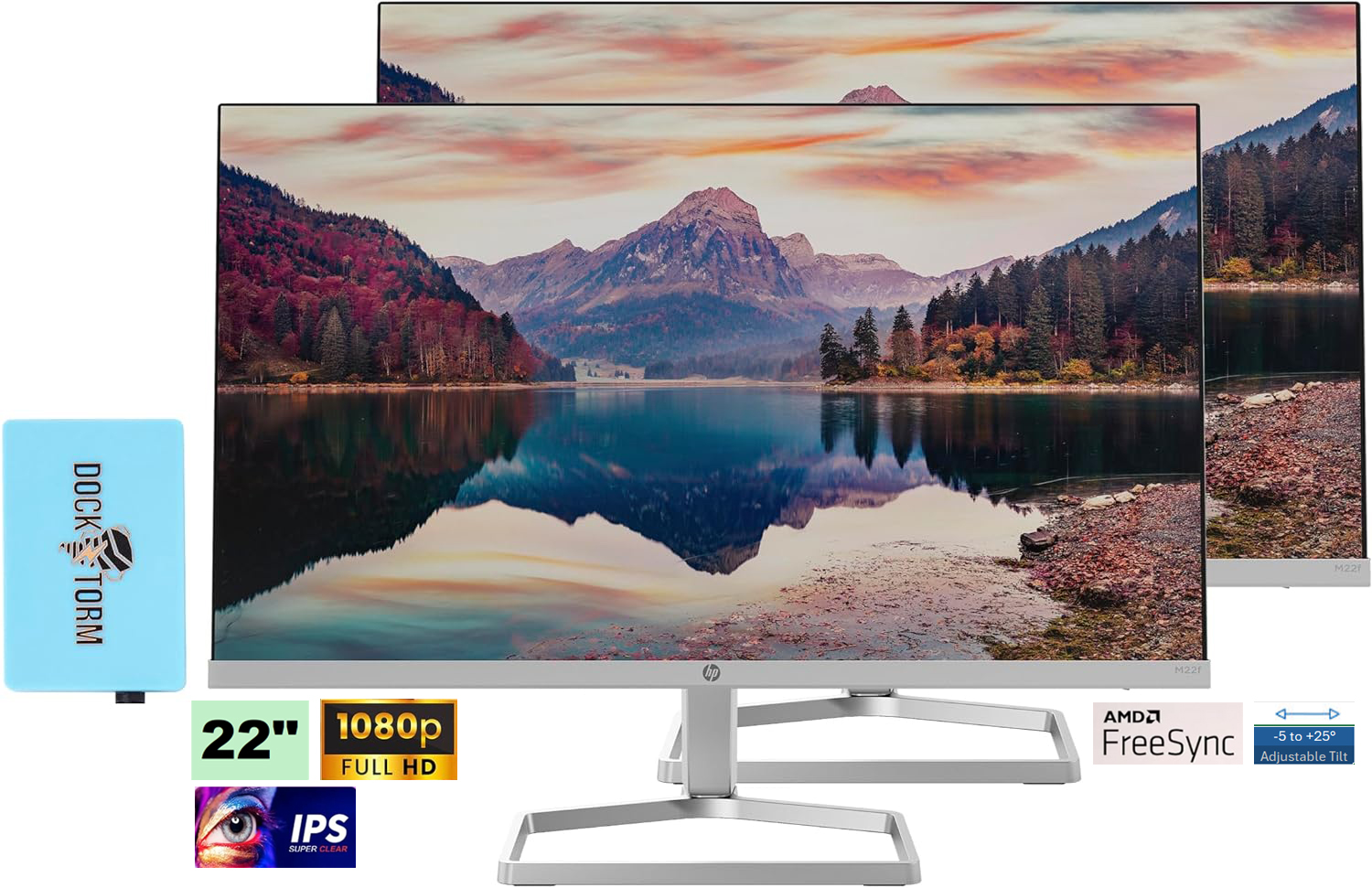 HP 22" IPS 1080P FreeSync Monitor Bundle with Docztorm Dock, 22 inch ...