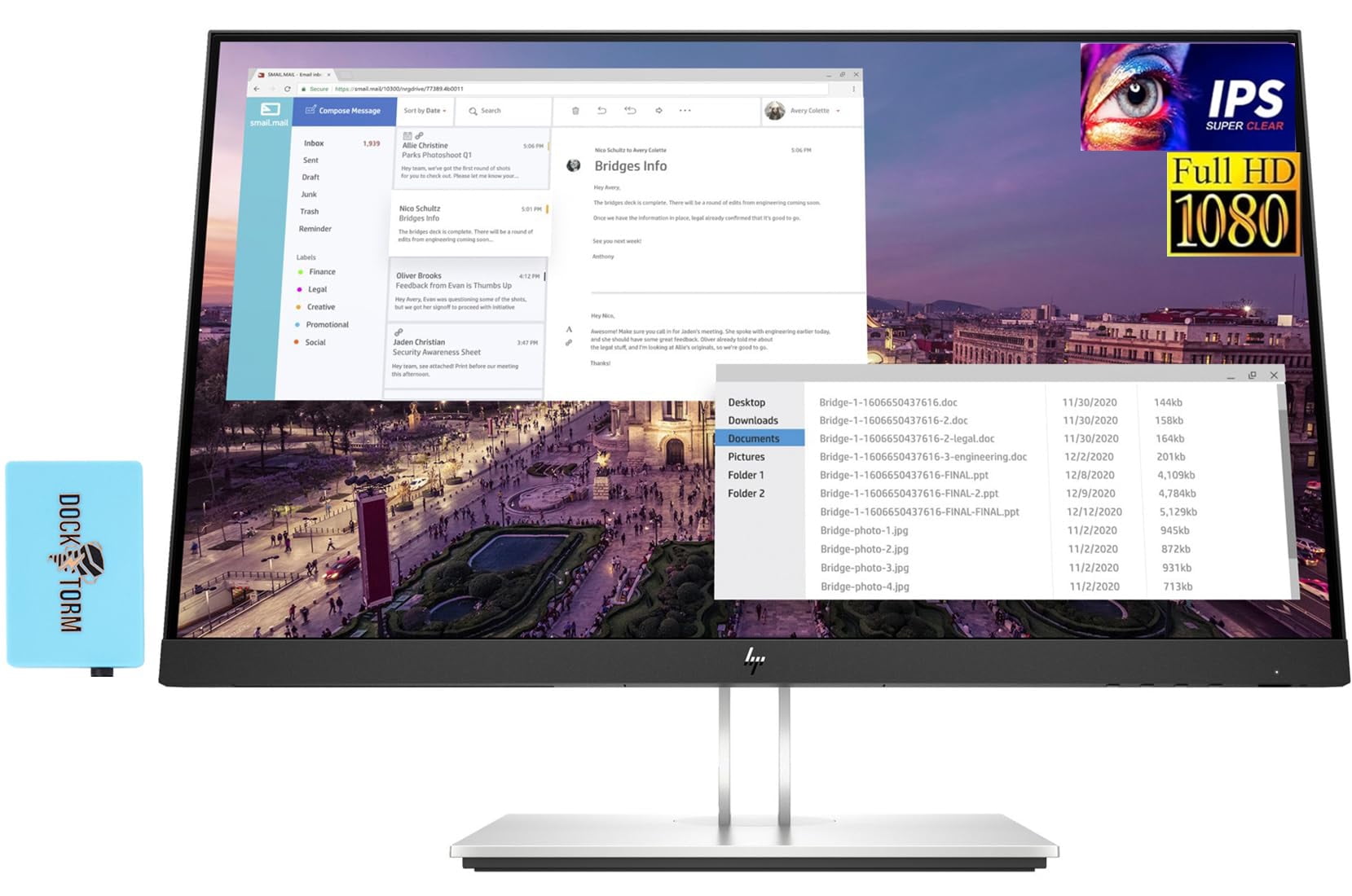 HP 23" FHD IPS (1920x1080) Monitor Bundle with Docztorm Dock, 60Hz ...