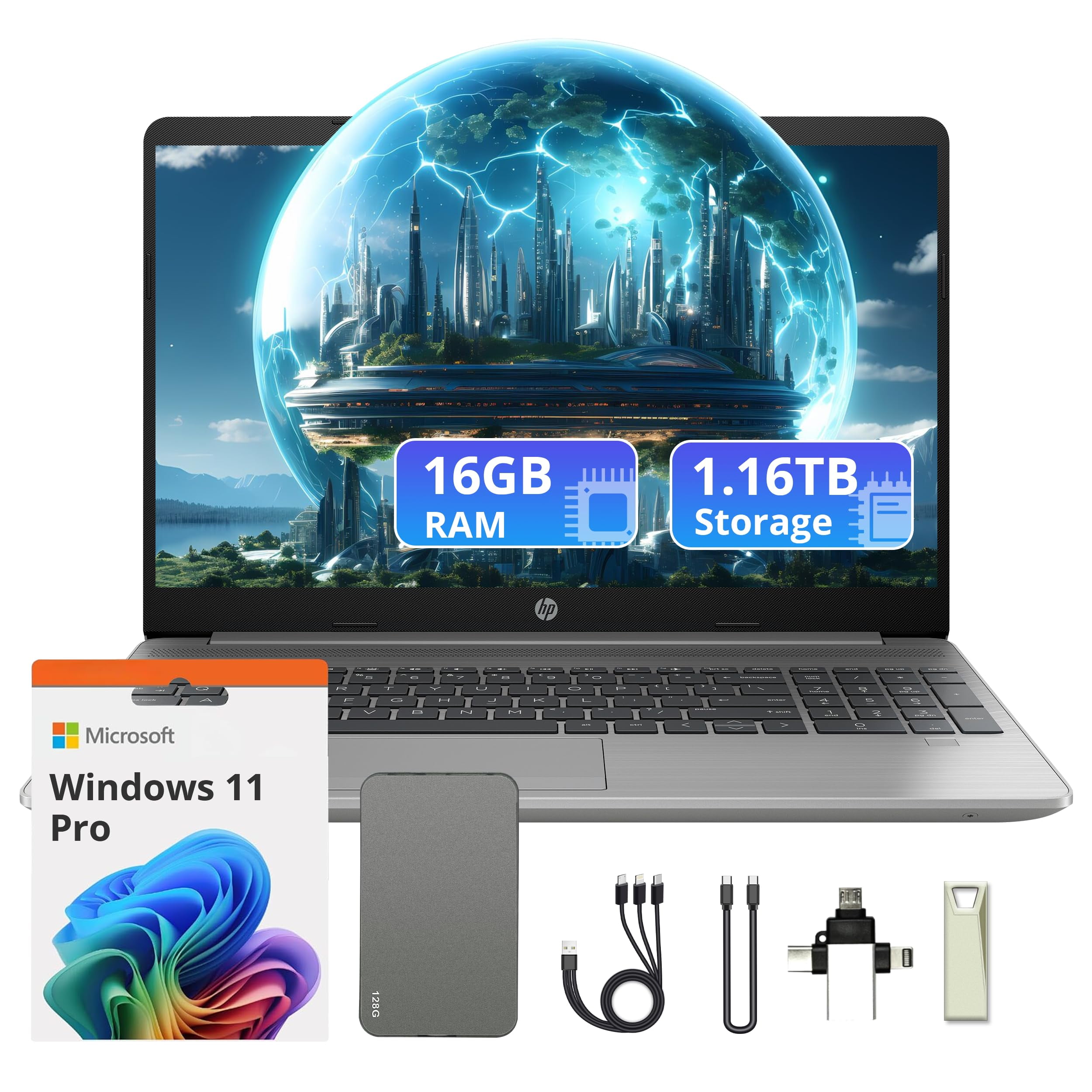 HP 250 G9 Business Laptop, 15.6" IPS FHD Display, 10-Core Intel i5-1235U, 16GB RAM, 1.16TB ...