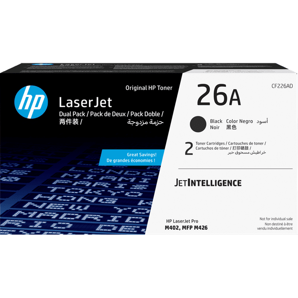 HP 26A 2-pack Black Original LaserJet Toner Cartridges, CF226AD ...