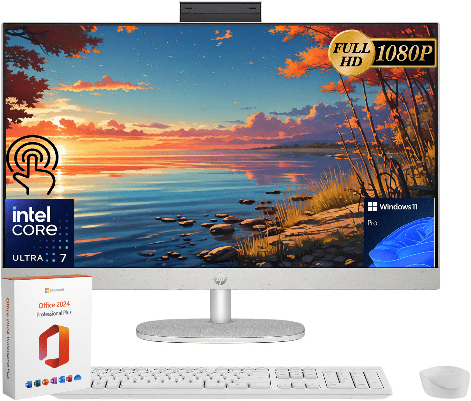 HP 27 All-in-One Desktop PC, 27" FHD Touchscreen, Intel Ultra 7-155U(12 ...